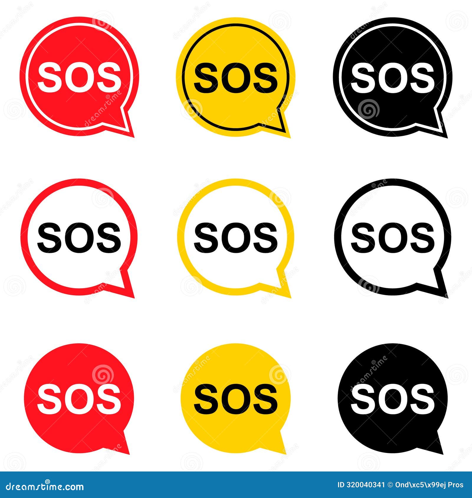 Set of SOS Help Icon, Safety Support Alert Design, Save Vector ...