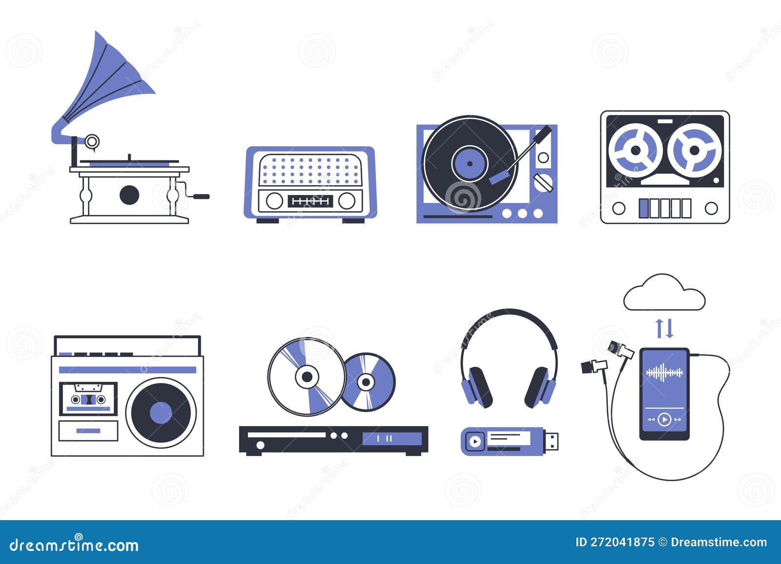 A Set of Sound Reproducing Devices from Different Eras. Stock Vector ...