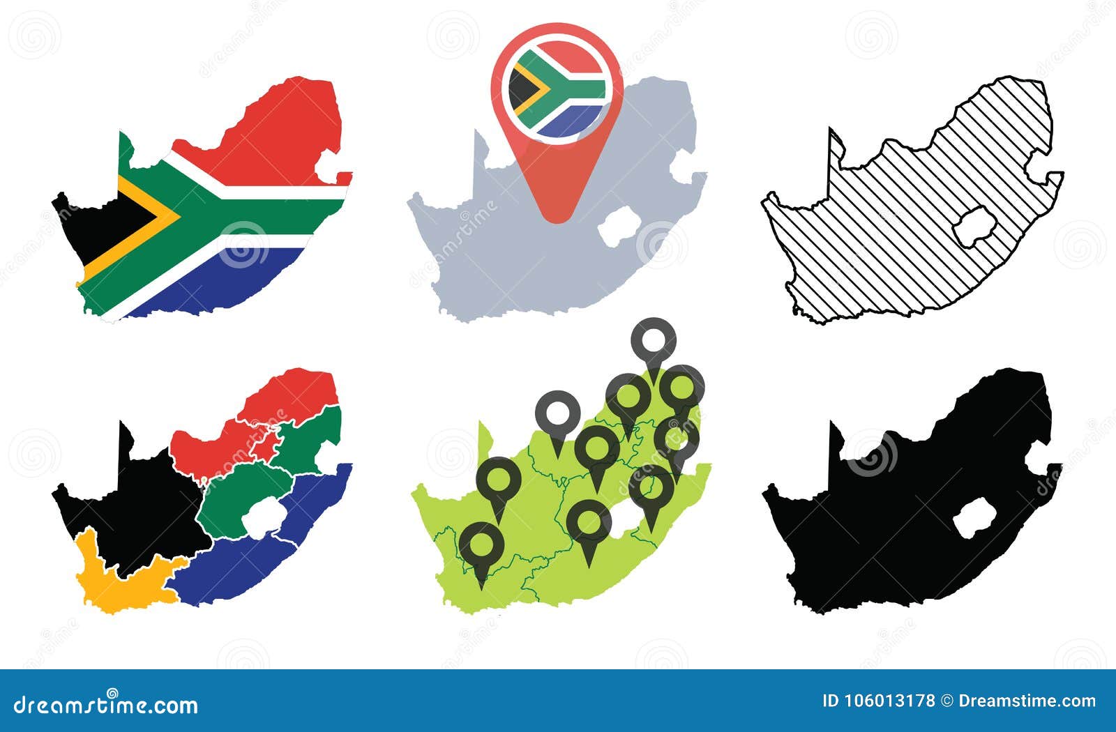 Set of South Africa Vector Map Stock Vector - Illustration of flag ...
