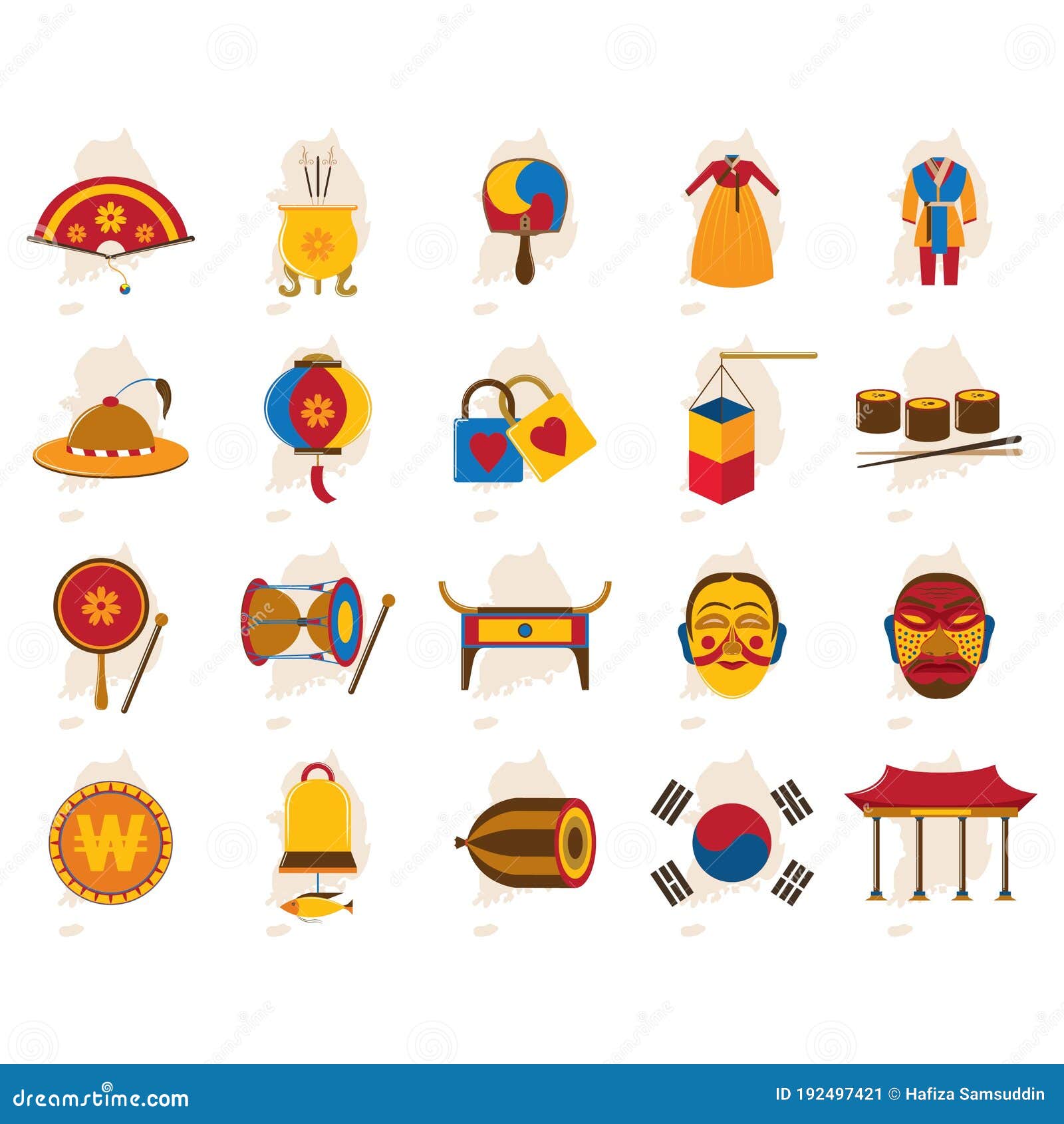 Set of South Korea Icons. Vector Illustration Decorative Design Stock ...