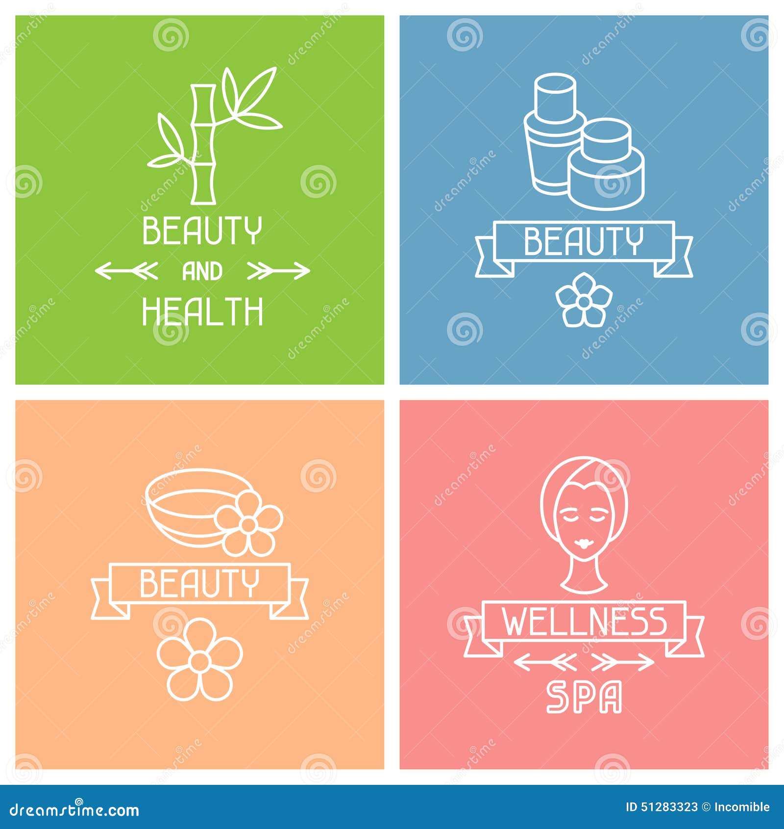 Set of Spa Labels in Linear Style Stock Vector - Illustration of ...