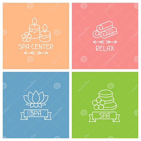 Set of Spa Labels in Linear Style Stock Vector - Illustration of emblem ...
