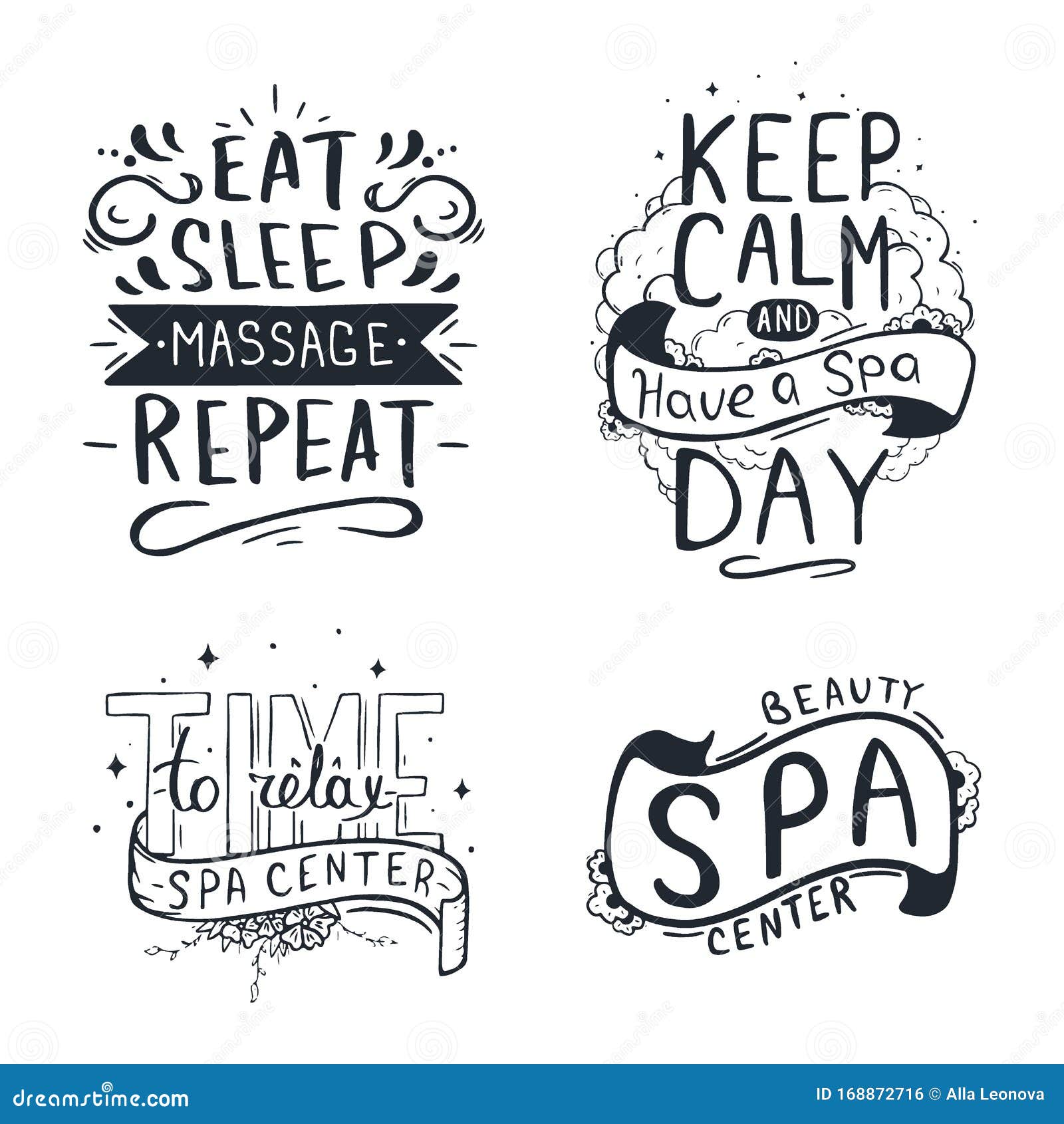 Set of Spa and Relax Center Hand Draw Letterings. Stock Vector ...