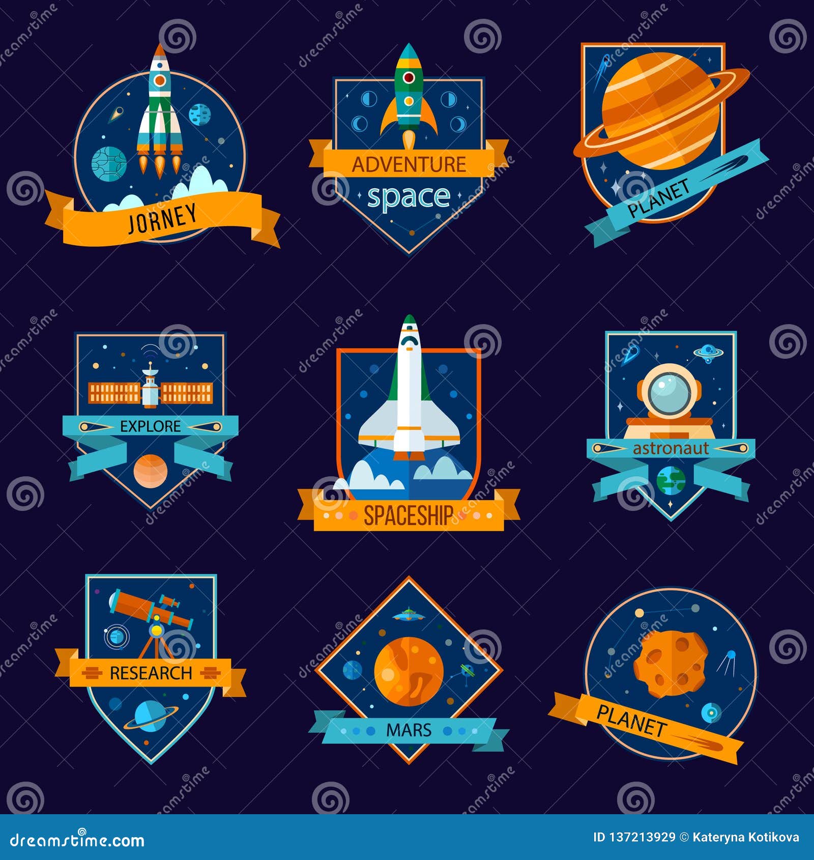 Set of Space and Astronaut Badges Stock Vector - Illustration of badge ...