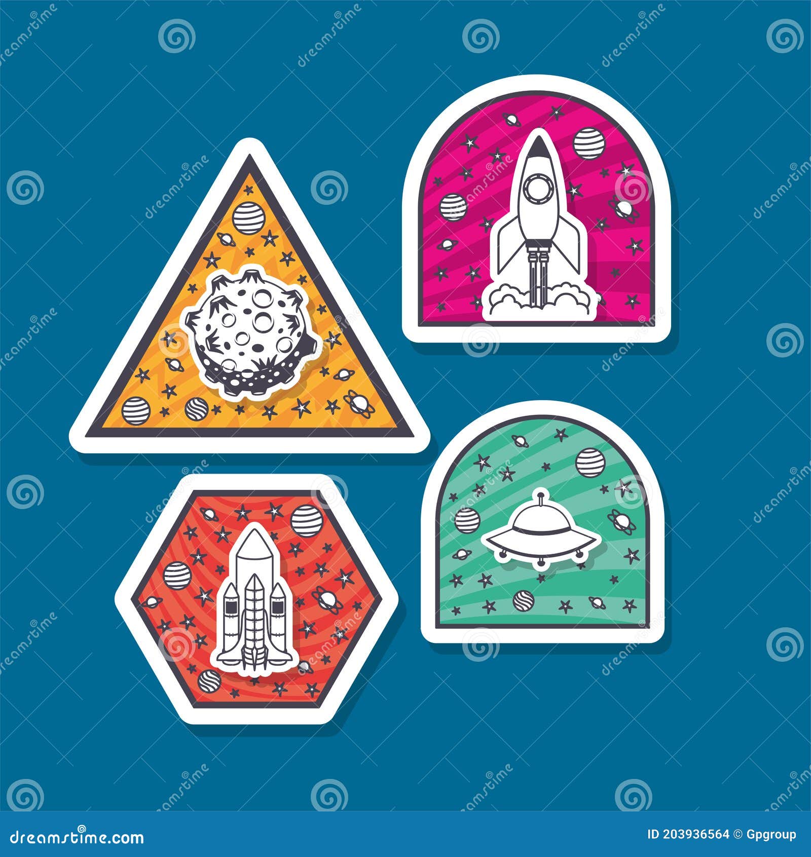 Set of Space Badges on Blue Background Stock Vector - Illustration of ...