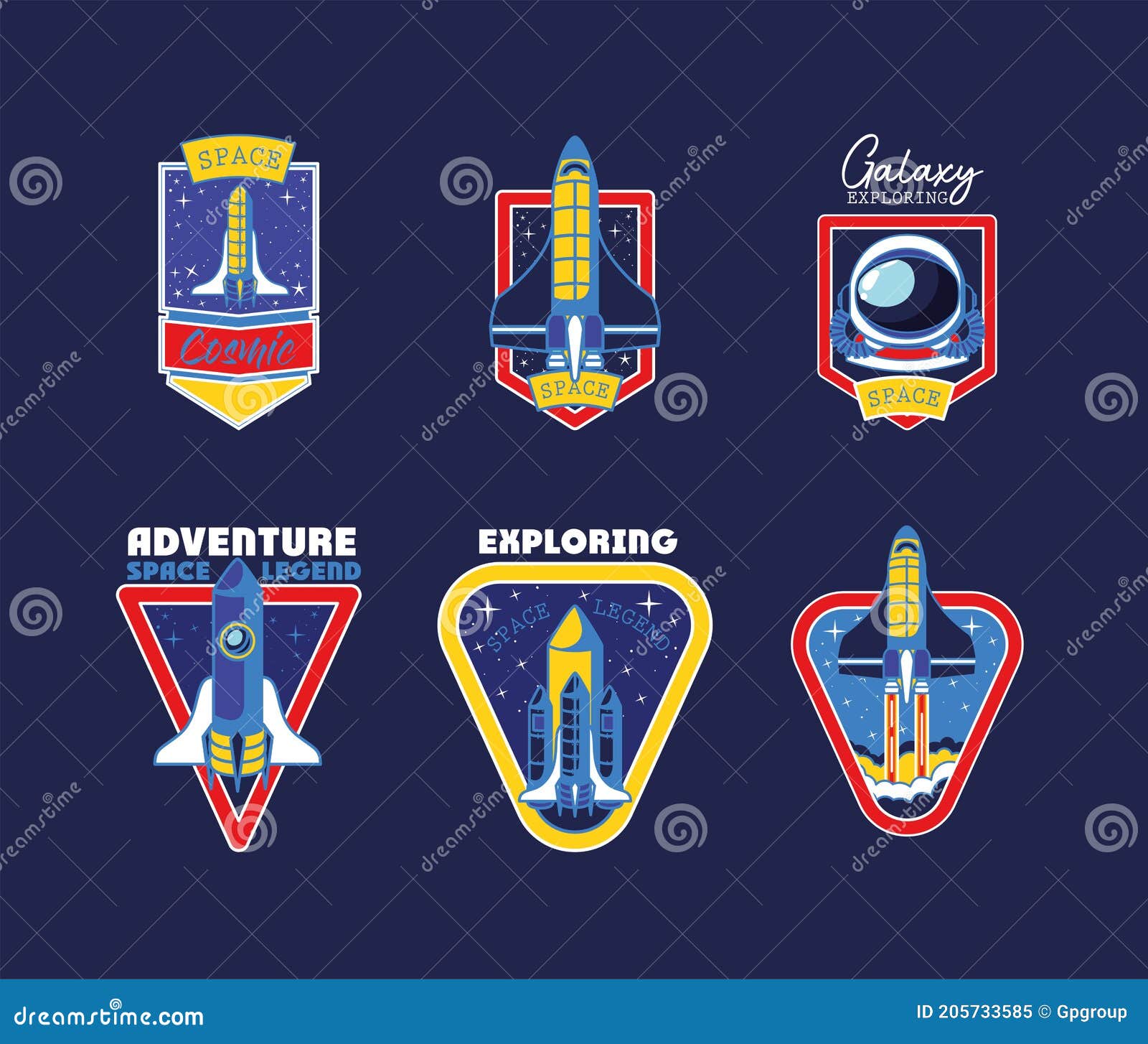 Set of Space Badges on a Blue Background Stock Vector - Illustration of ...