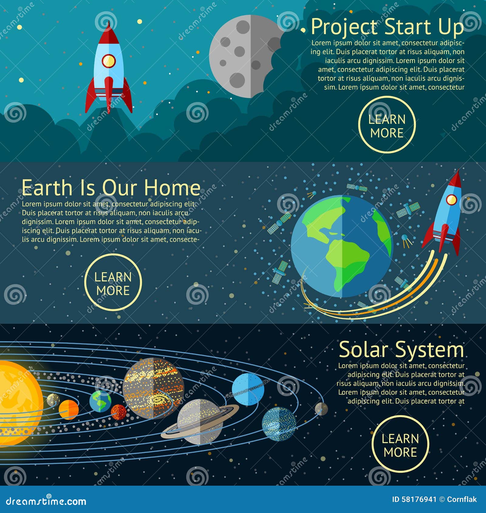 Set of Space Banners Concepts - Rocket Start Up Stock Vector ...