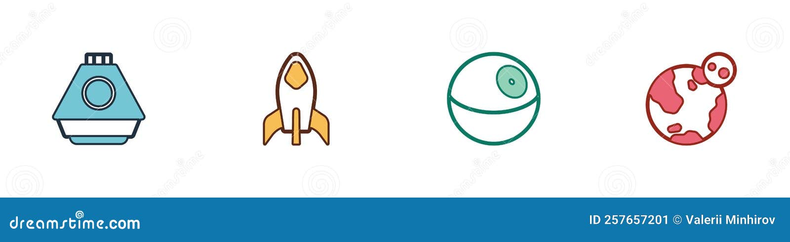 Set Space Capsule, Rocket Ship, Planet and Earth Globe Icon. Vector ...
