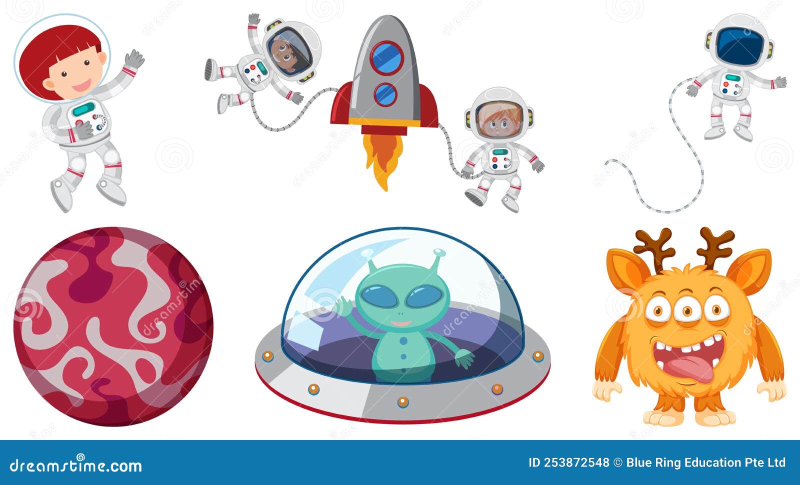 Set of Space Cartoon Characters and Objects Stock Vector - Illustration ...