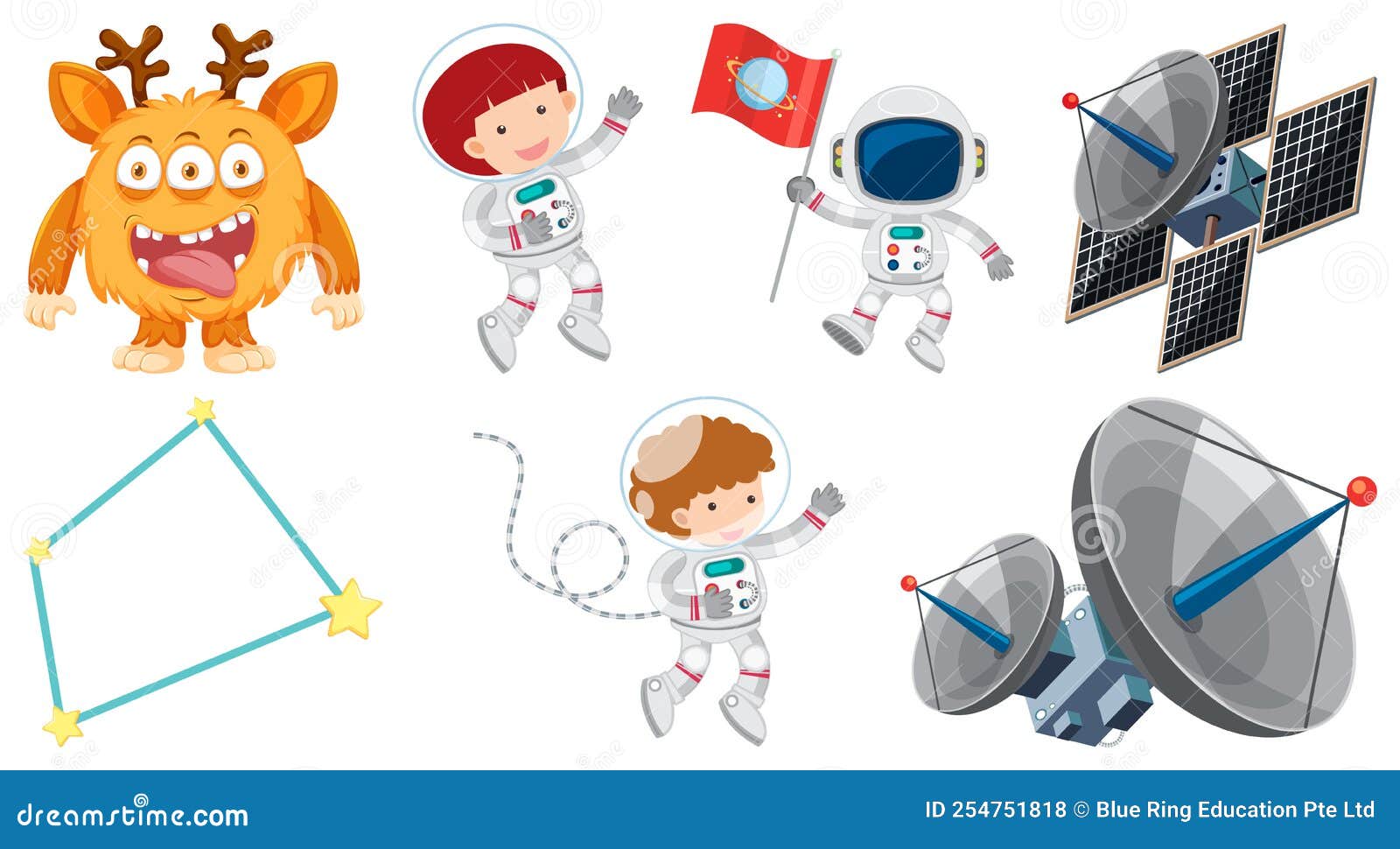 Set of Space Cartoon Characters and Objects Stock Vector - Illustration ...