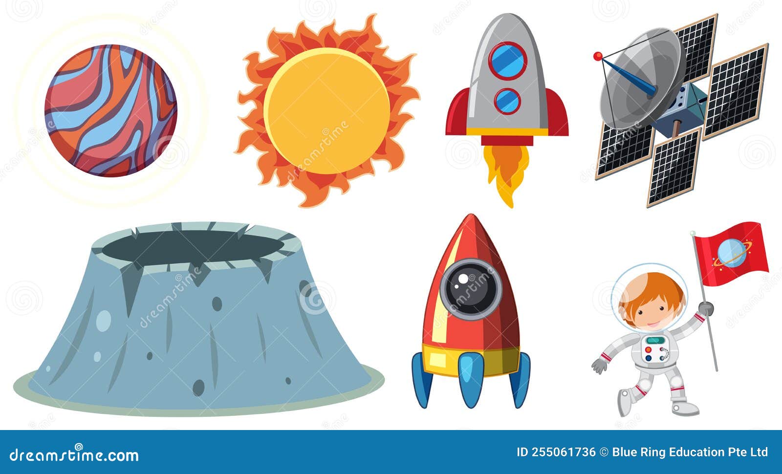 Set of Space Cartoon Characters and Objects Stock Vector - Illustration ...