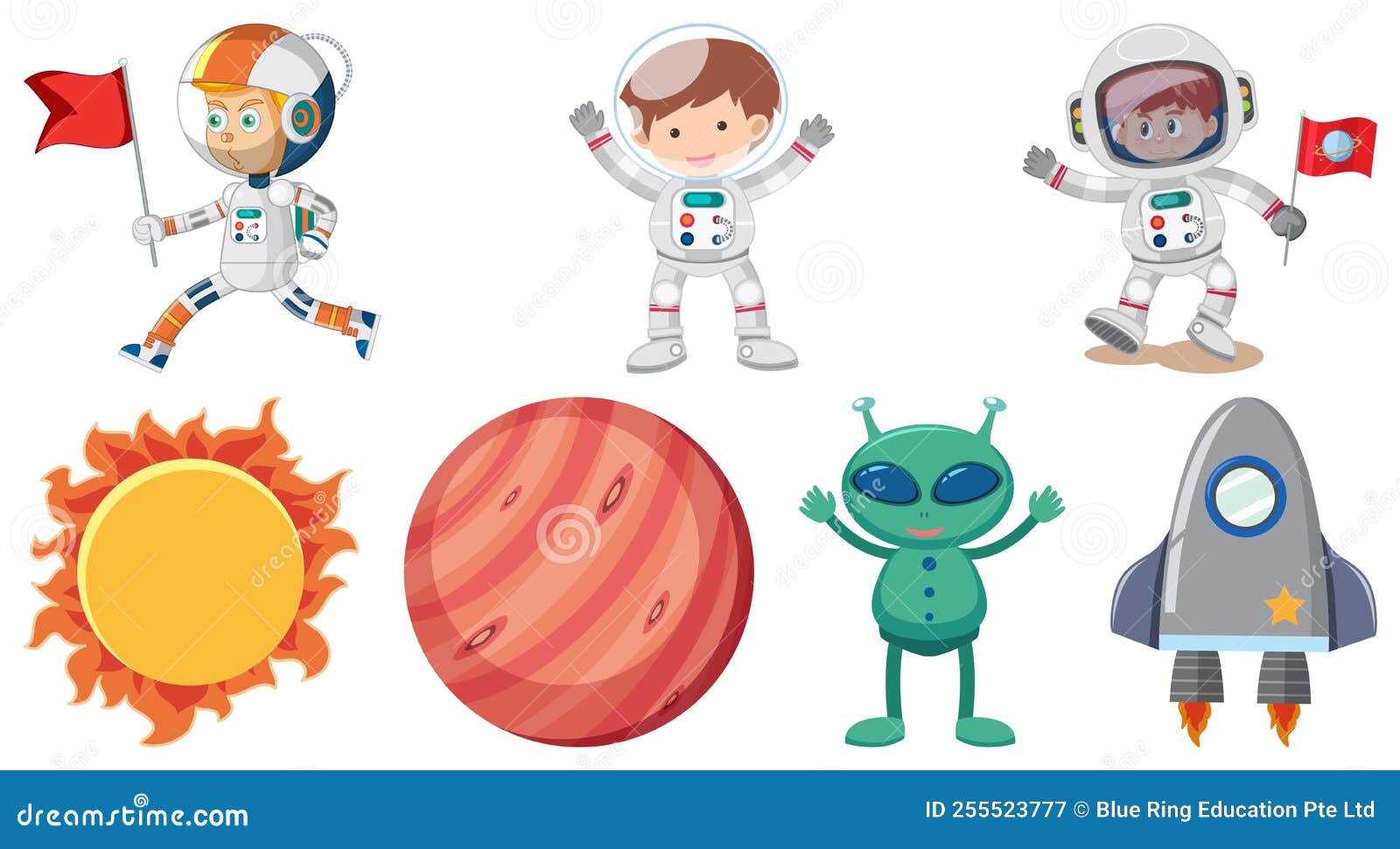 Set of Space Cartoon Characters and Objects Stock Vector - Illustration ...