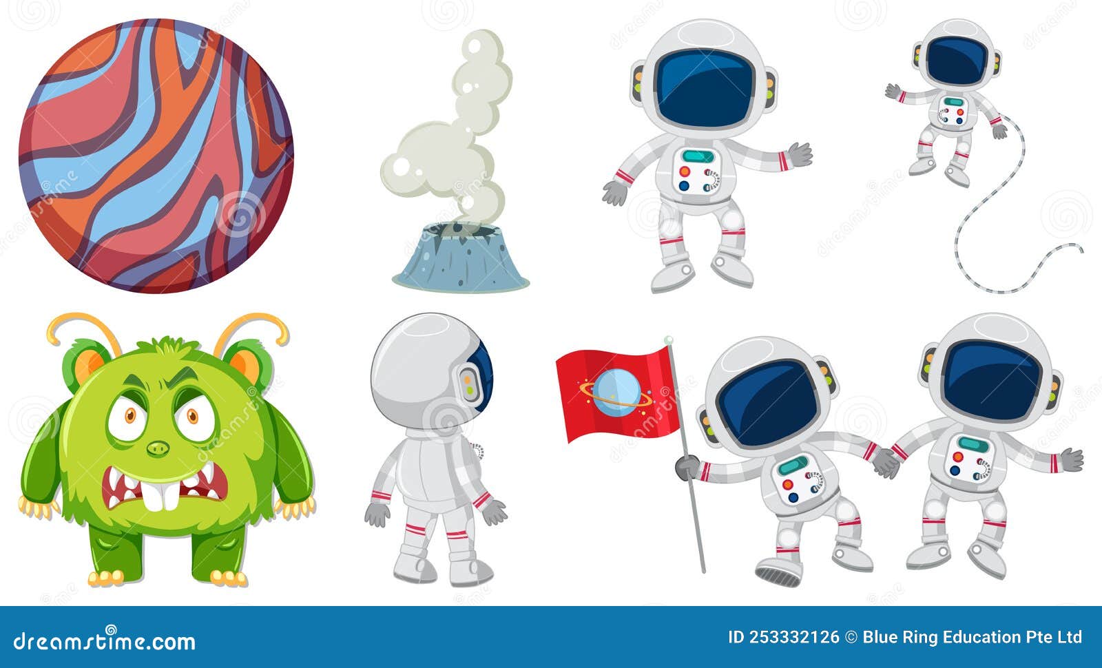 Set of Space Cartoon Characters and Objects Stock Vector - Illustration ...
