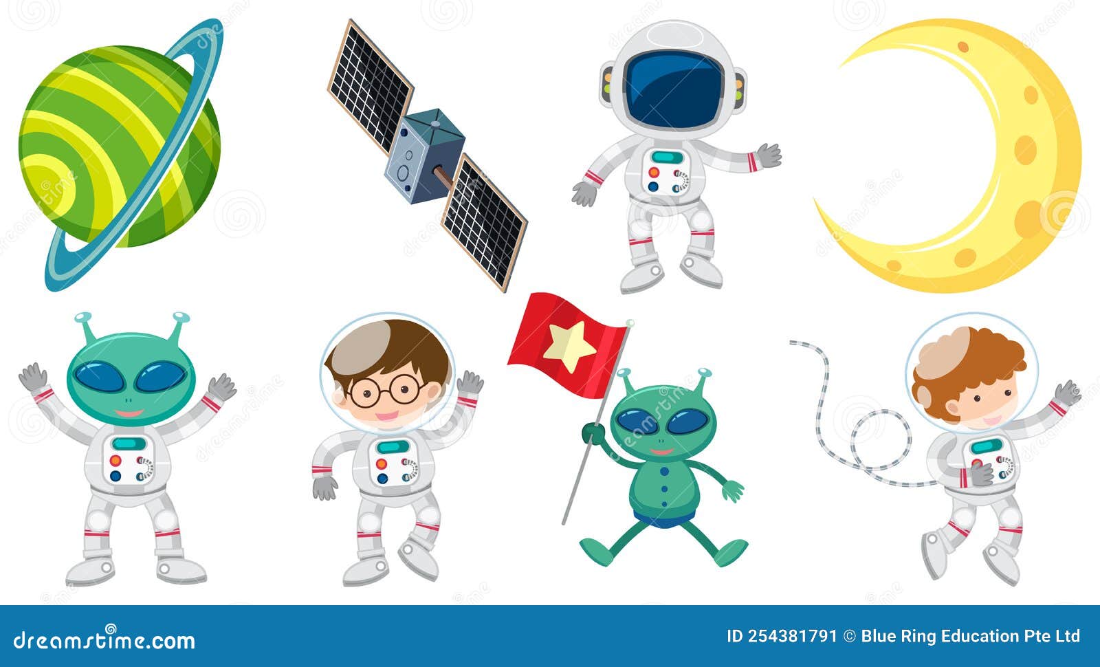 Set of Space Cartoon Characters and Objects Stock Vector - Illustration ...