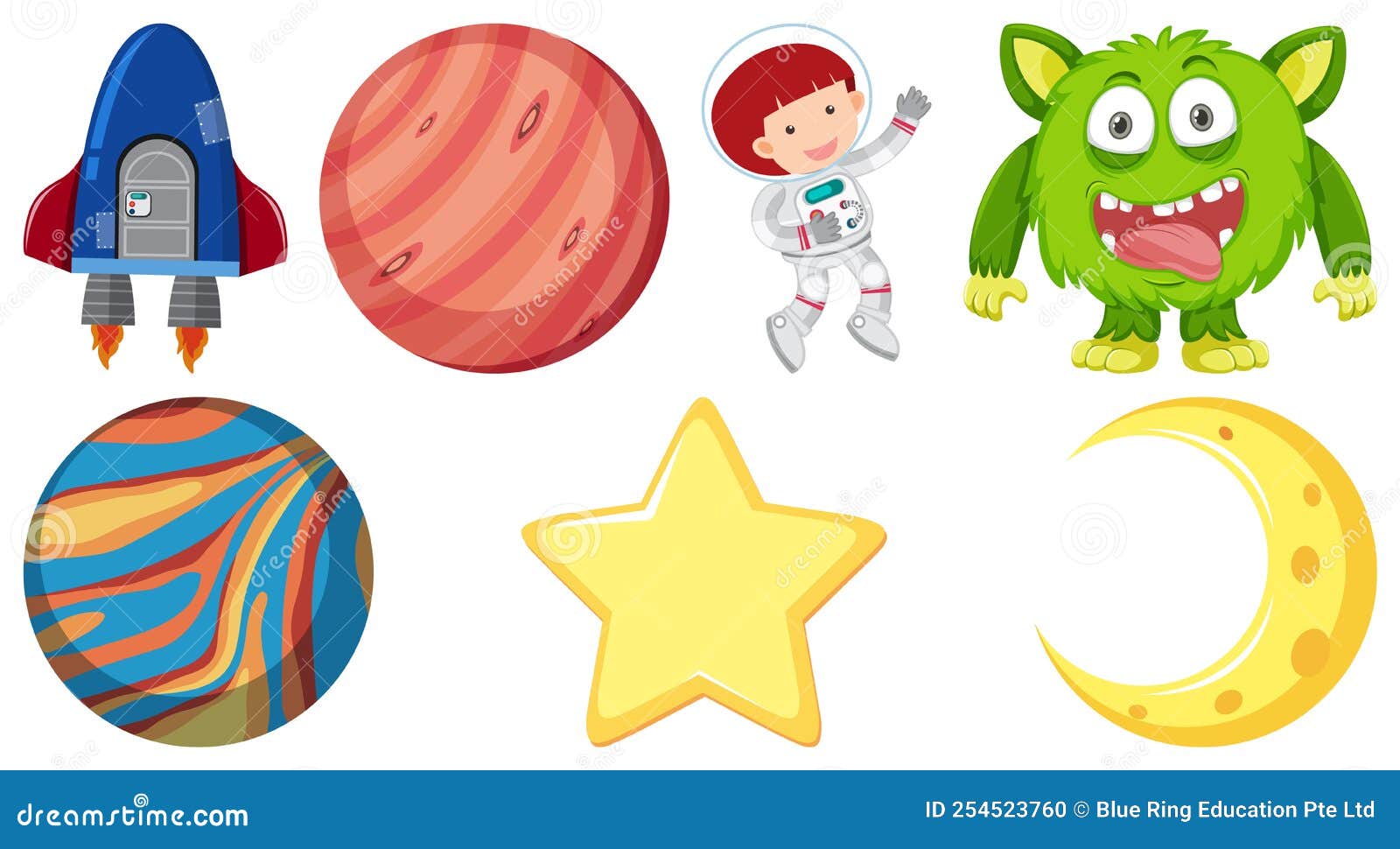Set of Space Cartoon Characters and Objects Stock Vector - Illustration ...