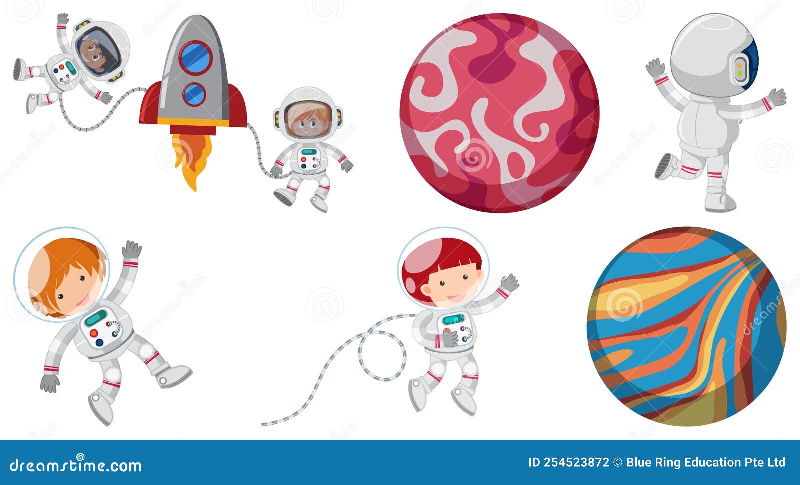 Set of Space Cartoon Characters and Objects Stock Vector - Illustration ...