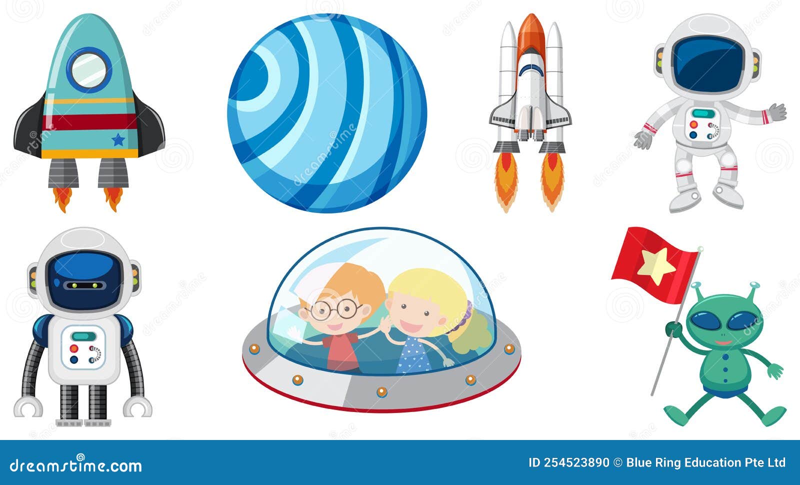 Set of Space Cartoon Characters and Objects Stock Vector - Illustration ...