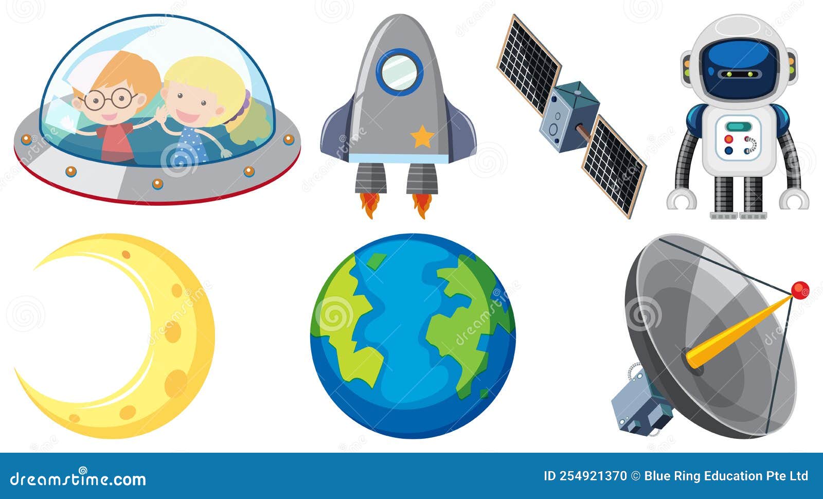Set of Space Cartoon Characters and Objects Stock Vector - Illustration ...