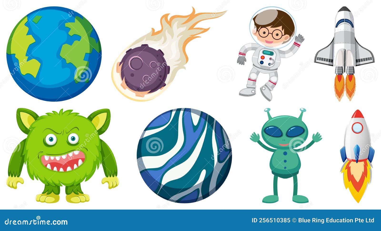 Set of Space Cartoon Characters and Objects Stock Vector - Illustration ...