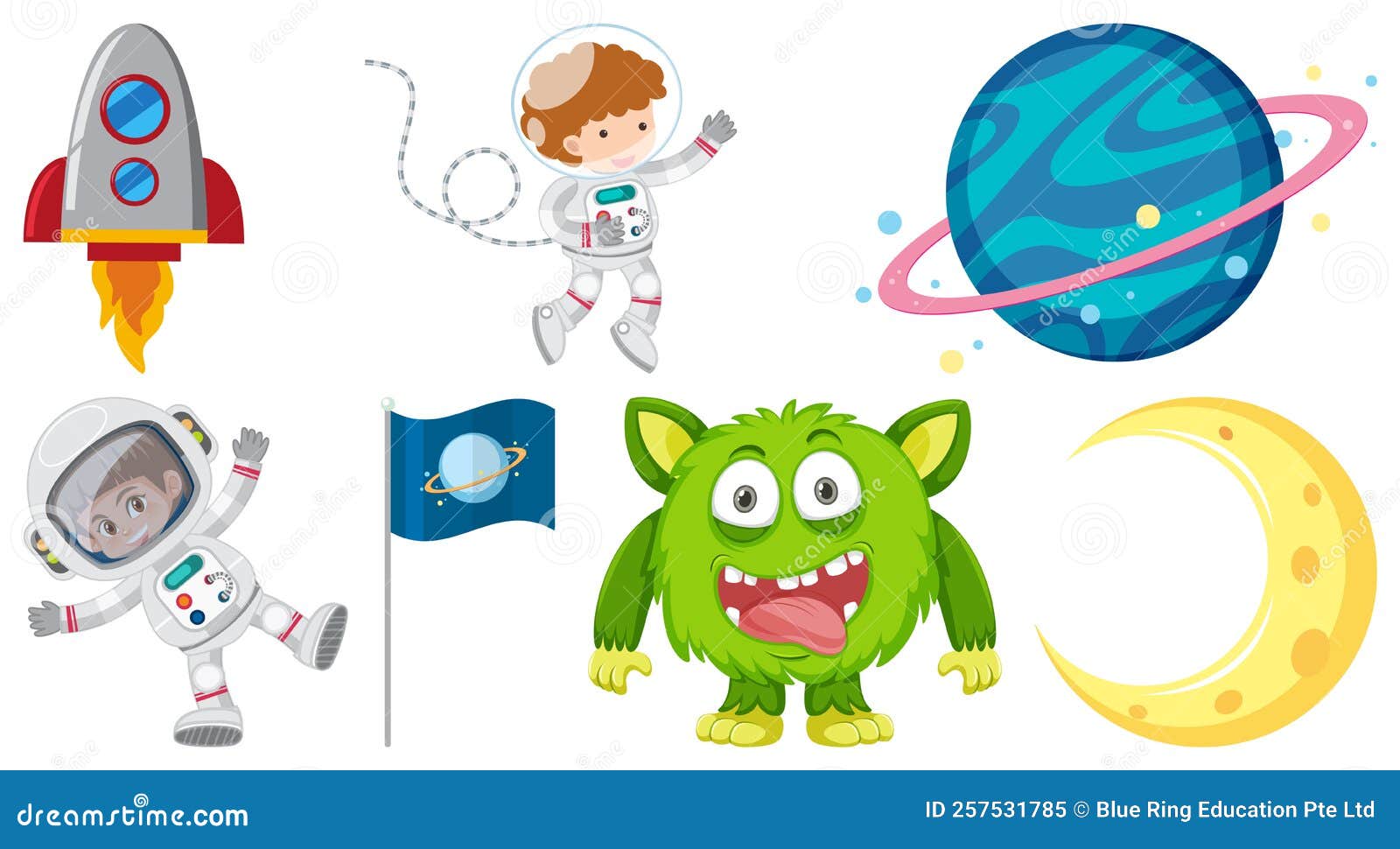 Set of Space Cartoon Characters and Objects Stock Vector - Illustration ...