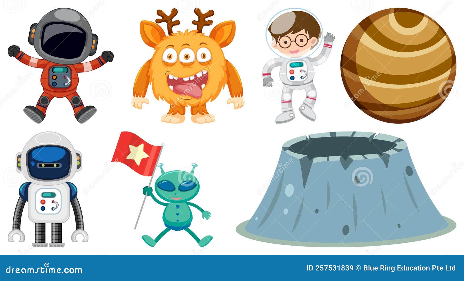 Set of Space Cartoon Characters and Objects Stock Vector - Illustration ...