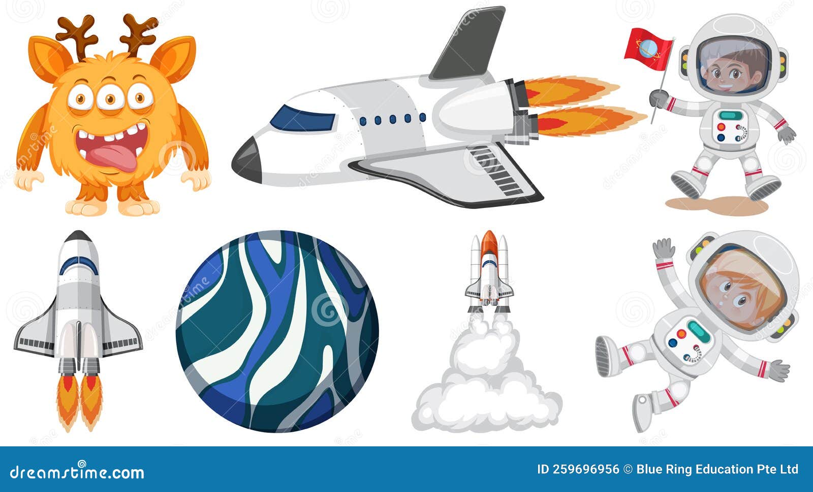 Set of Space Cartoon Characters and Objects Stock Vector - Illustration ...