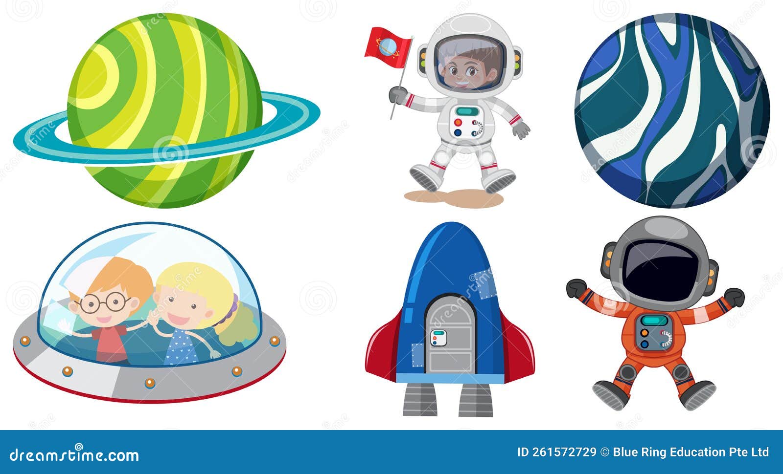 Set of Space Cartoon Characters and Objects Stock Vector - Illustration ...