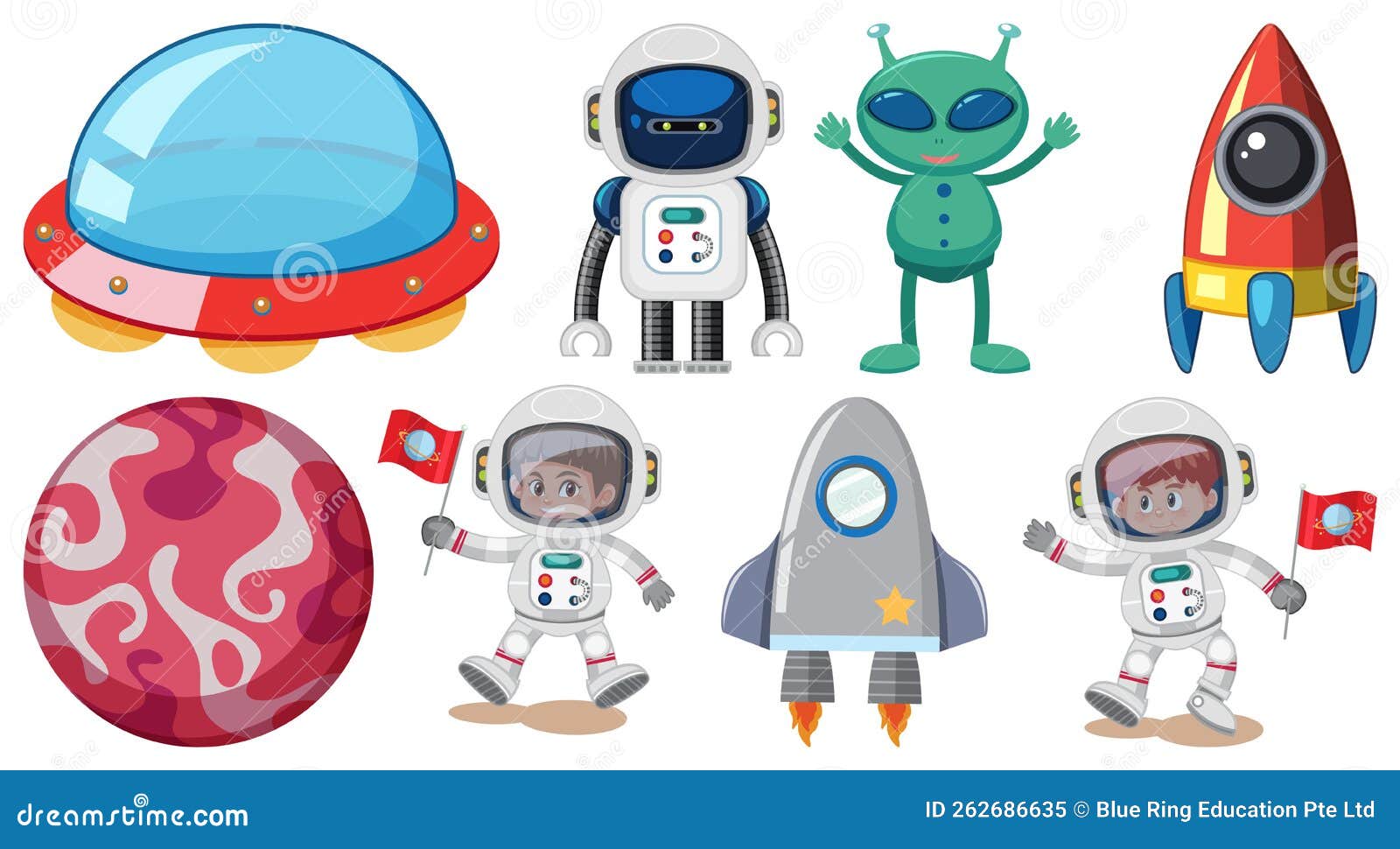 Set of Space Cartoon Characters and Objects Stock Vector - Illustration ...
