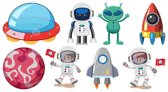 Set of Space Cartoon Characters and Objects Stock Vector - Illustration ...