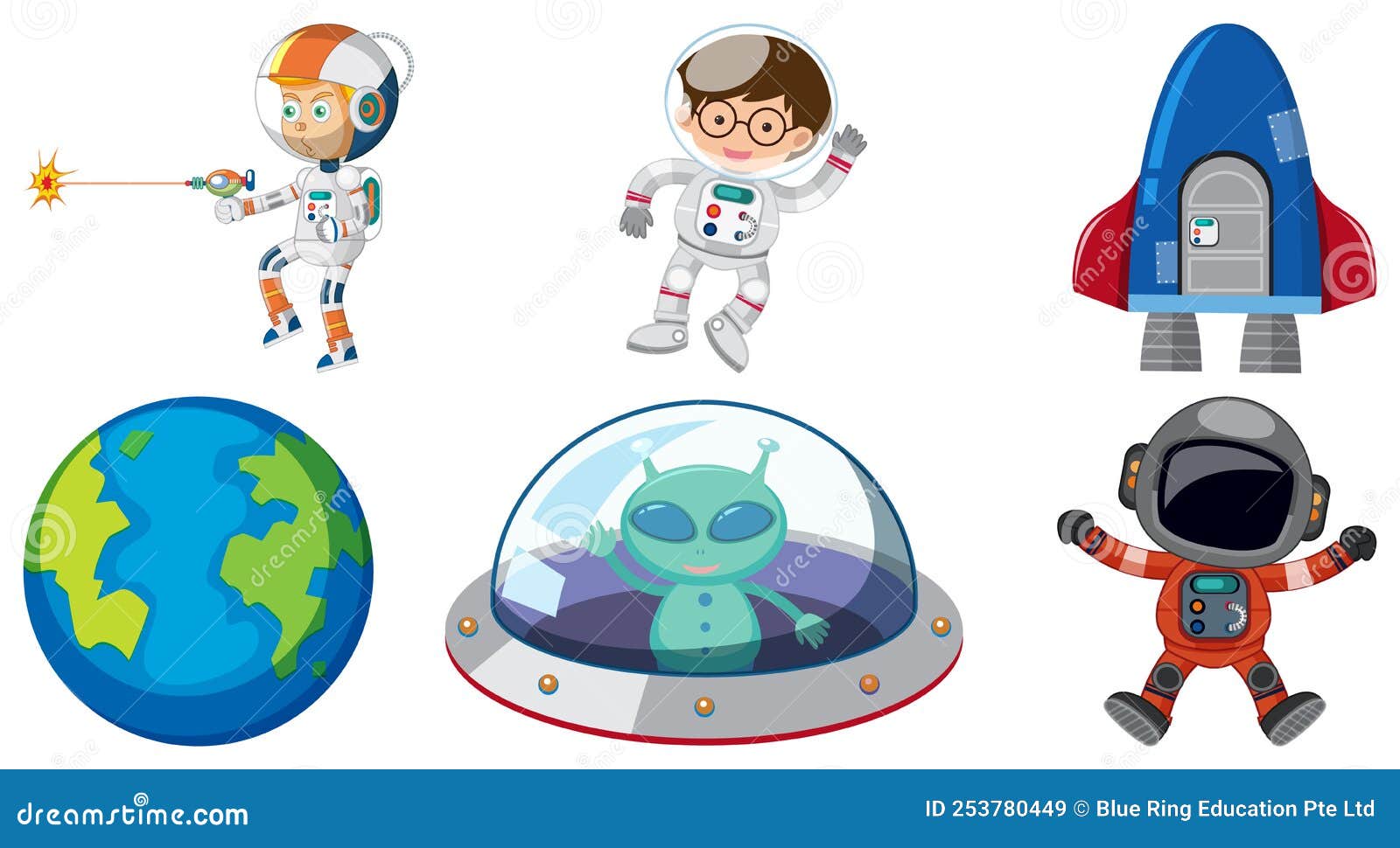 Set of Space Cartoon Characters and Objects Stock Vector - Illustration ...