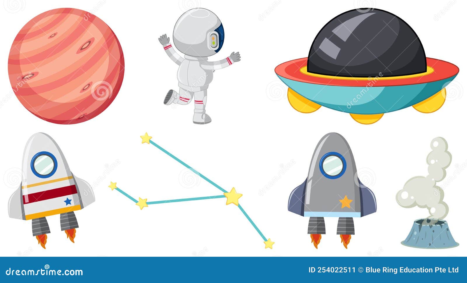 Set of Space Cartoon Characters and Objects Stock Vector - Illustration ...