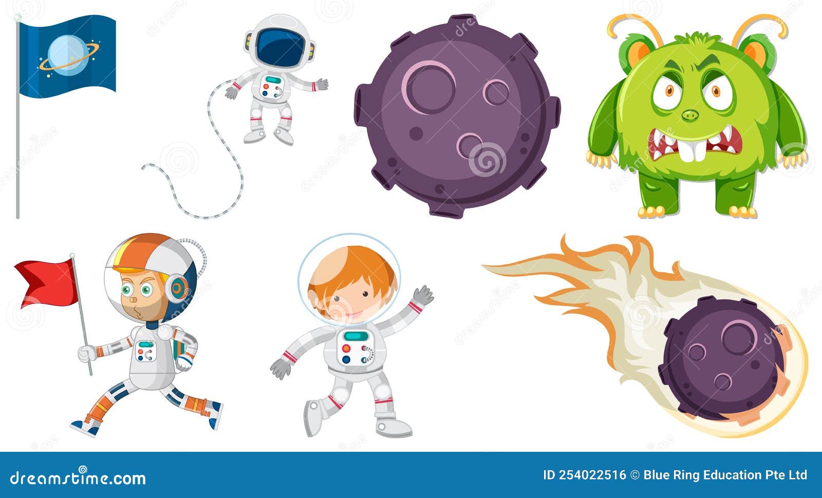 Set of Space Cartoon Characters and Objects Stock Vector - Illustration ...