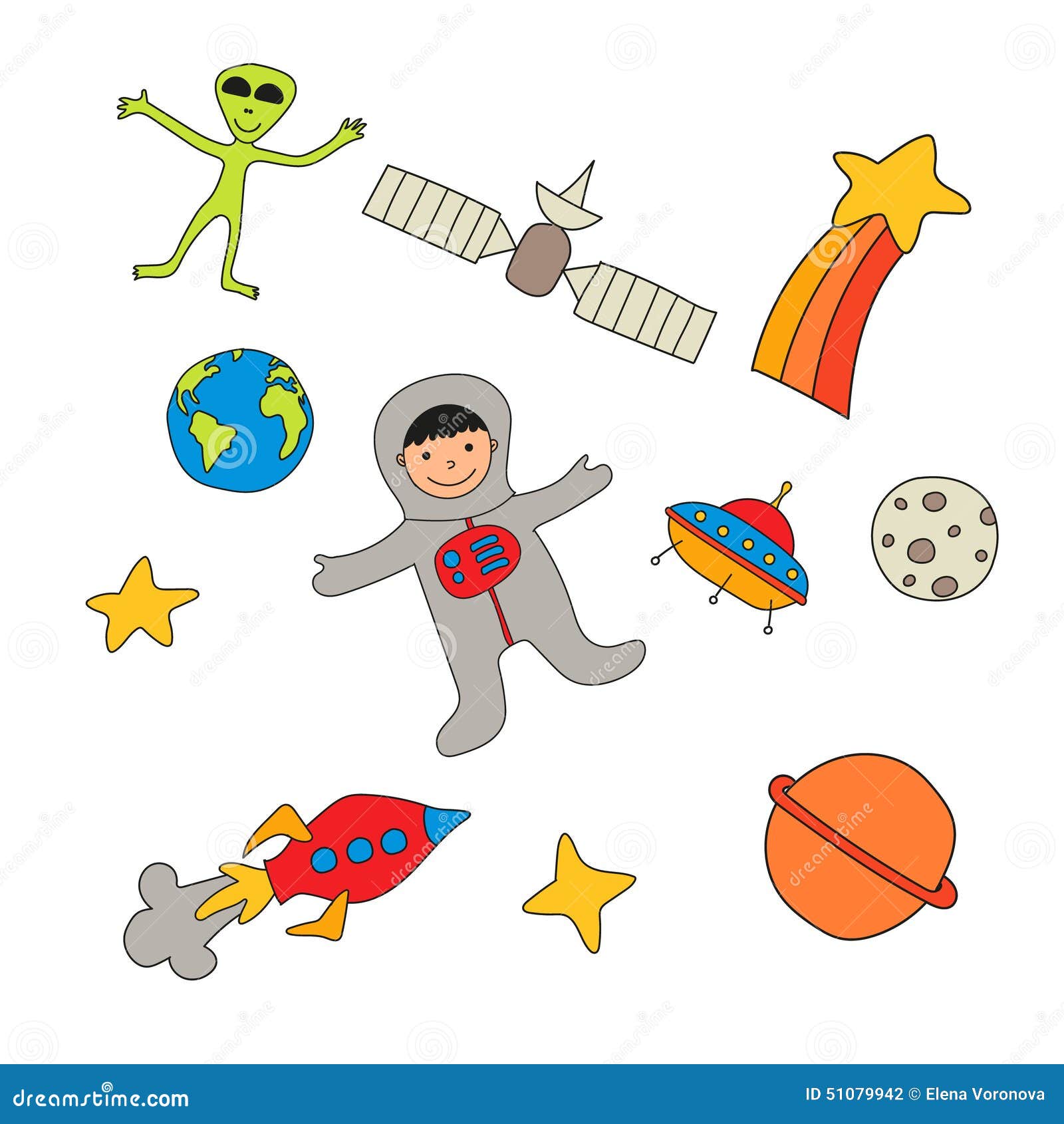 Set of Space Characters and Objects Stock Vector - Illustration of ...