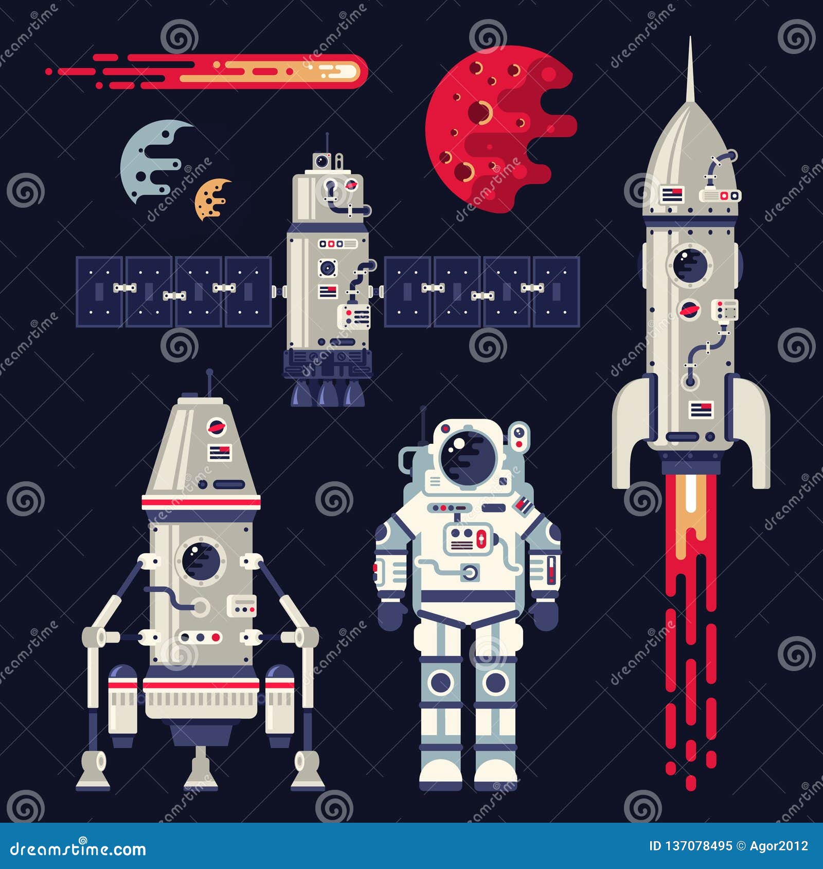 Set of Space Design Elements Stock Vector - Illustration of design ...