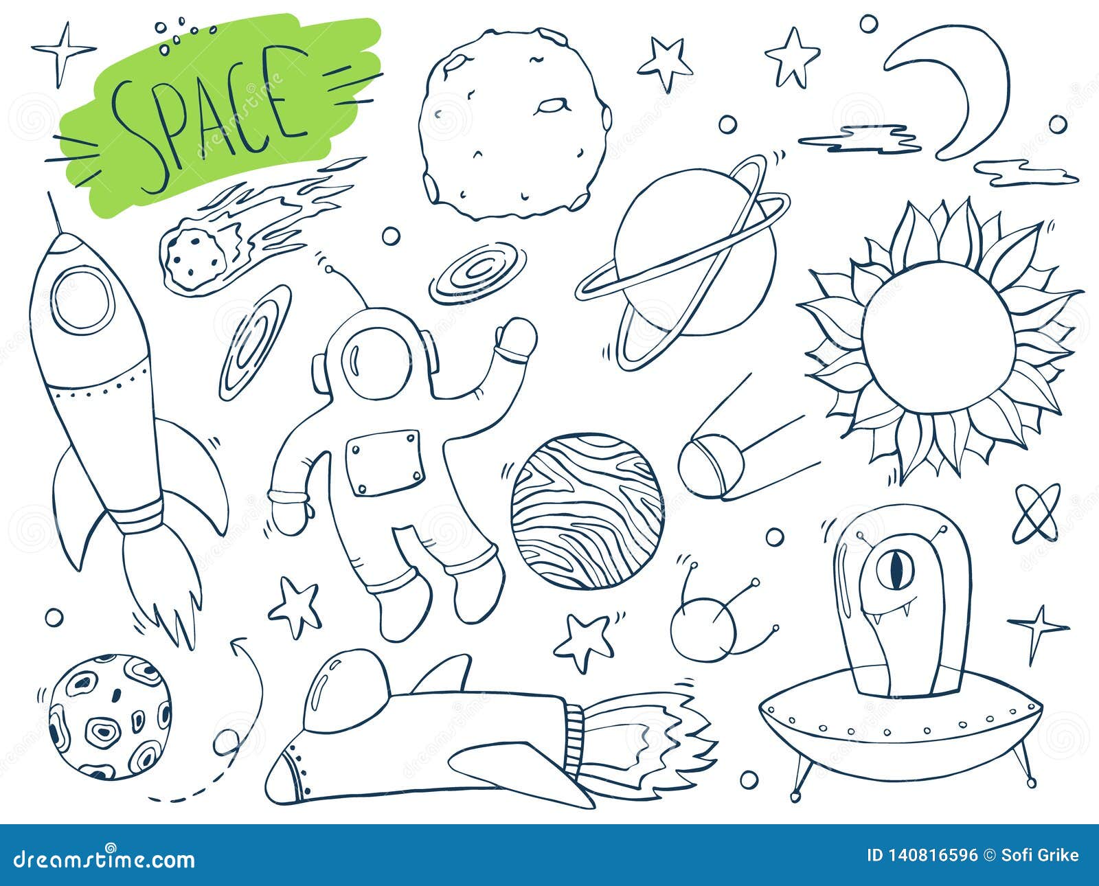 Set of Space. Doodles Hand Drawn Sketchy Objects. Stock Vector ...
