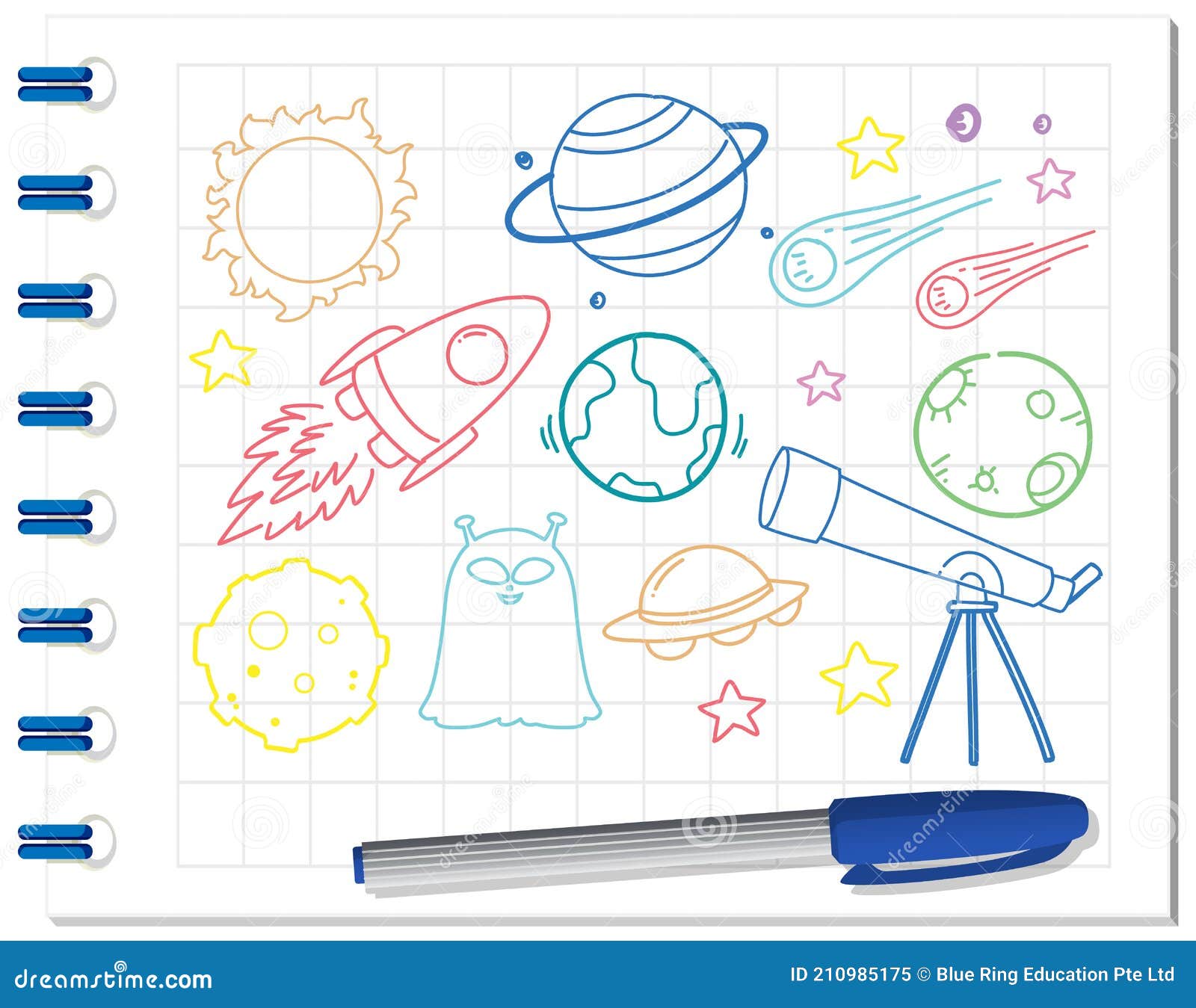 Set of Space Element Doodle on Notebook Stock Vector - Illustration of ...