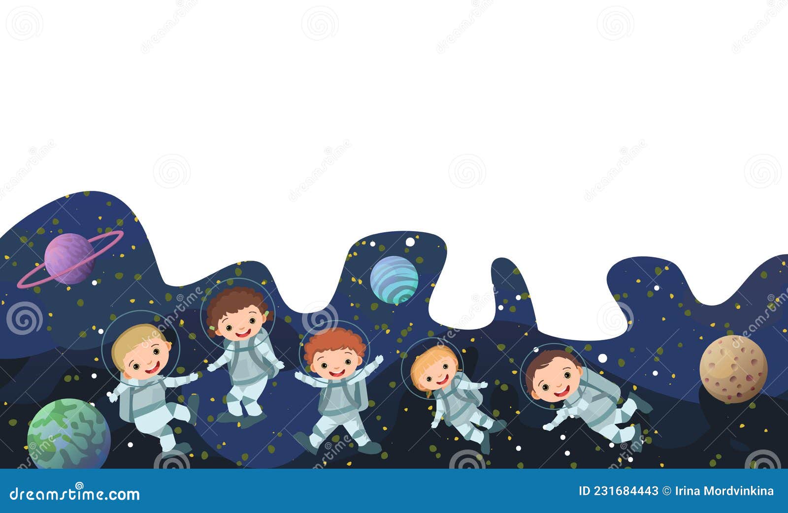 Set of Space Frame Bottom. Planets and Astronauts Children. Isolated on ...