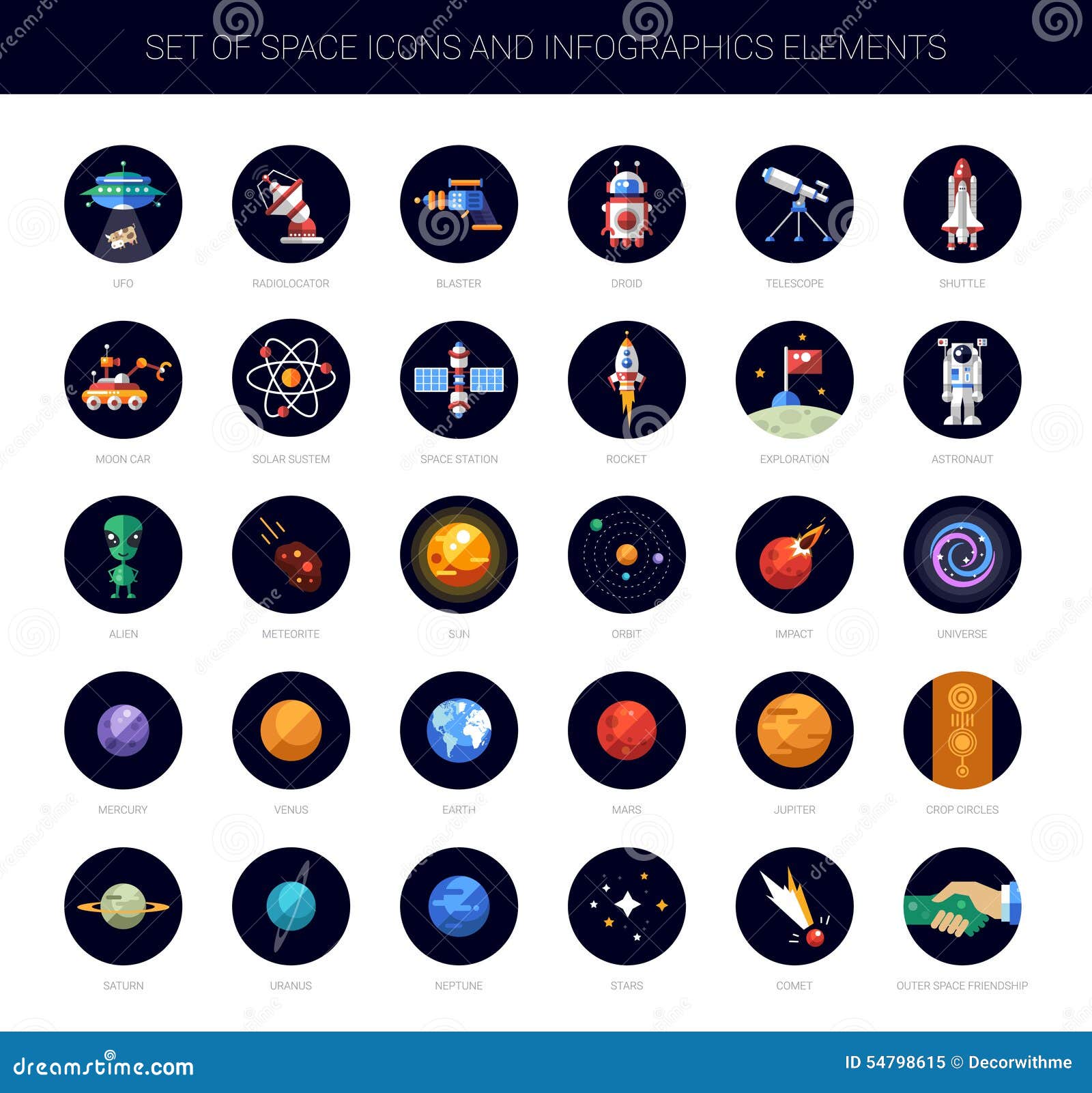 Set of Space Icons and Infographics Elements Stock Vector ...