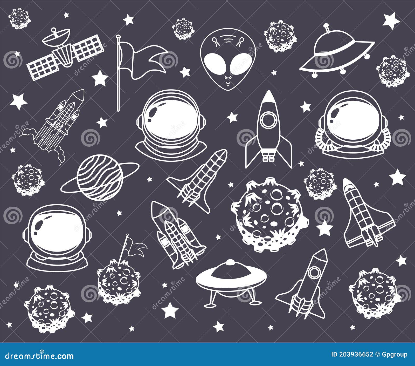 Set of Space Icons Over a Black Background Stock Vector - Illustration ...