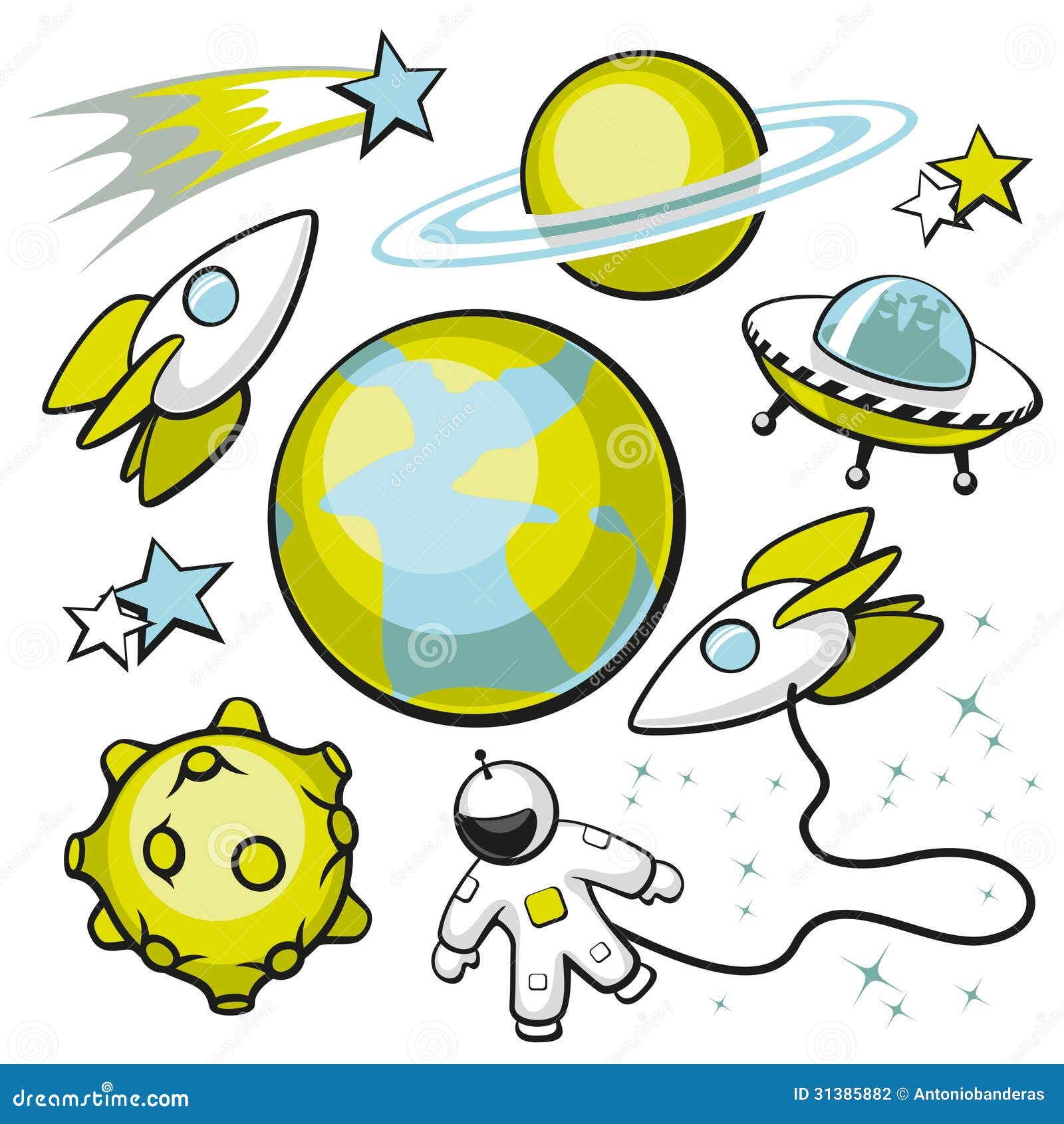 Set of Space Objects stock vector. Illustration of asteroid - 31385882