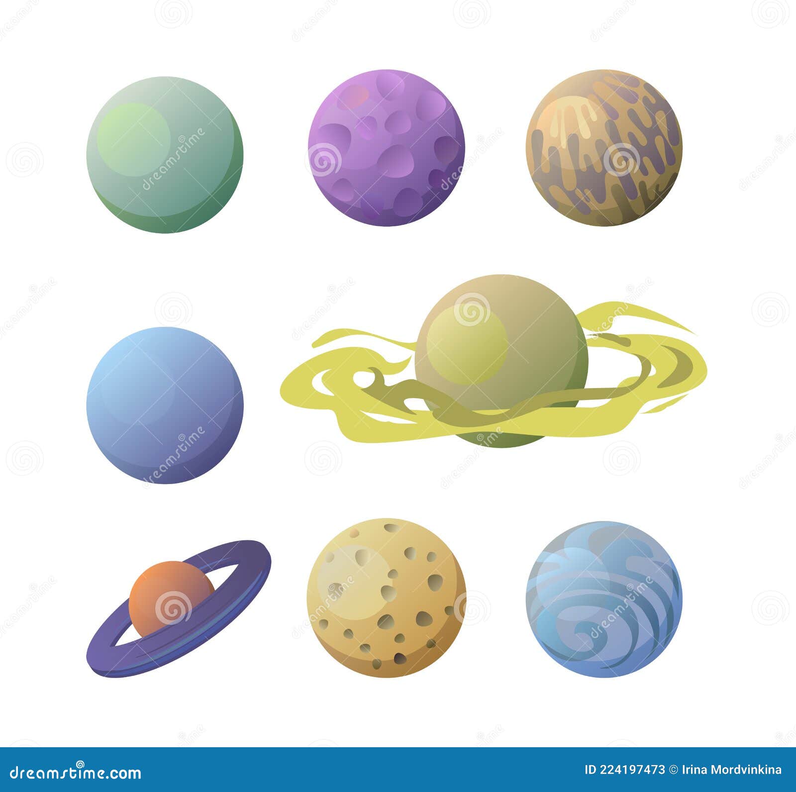 Set of Space Objects. Planets. Isolated on White Background. Cartoon ...