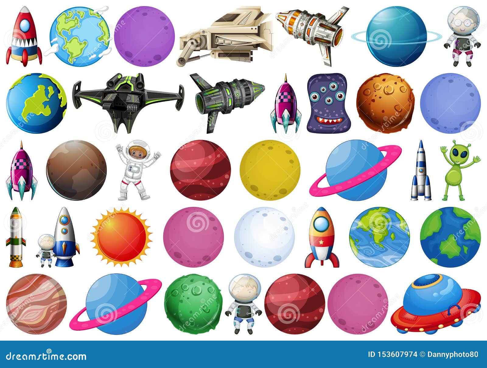 Set of space objects stock vector. Illustration of green - 153607974