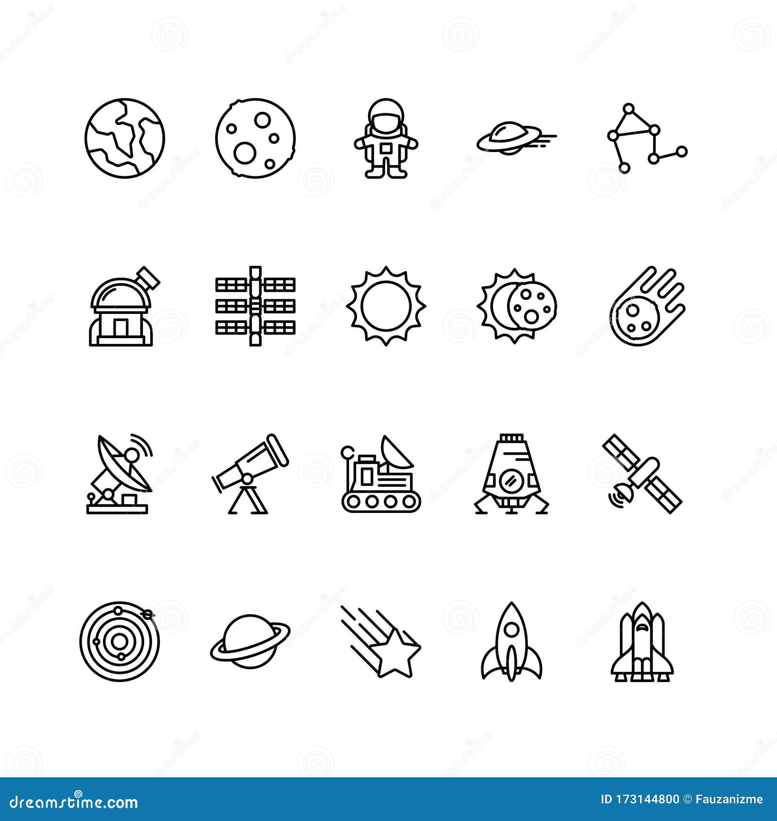 Set of Space Outline Icon Style Stock Vector - Illustration of earth ...