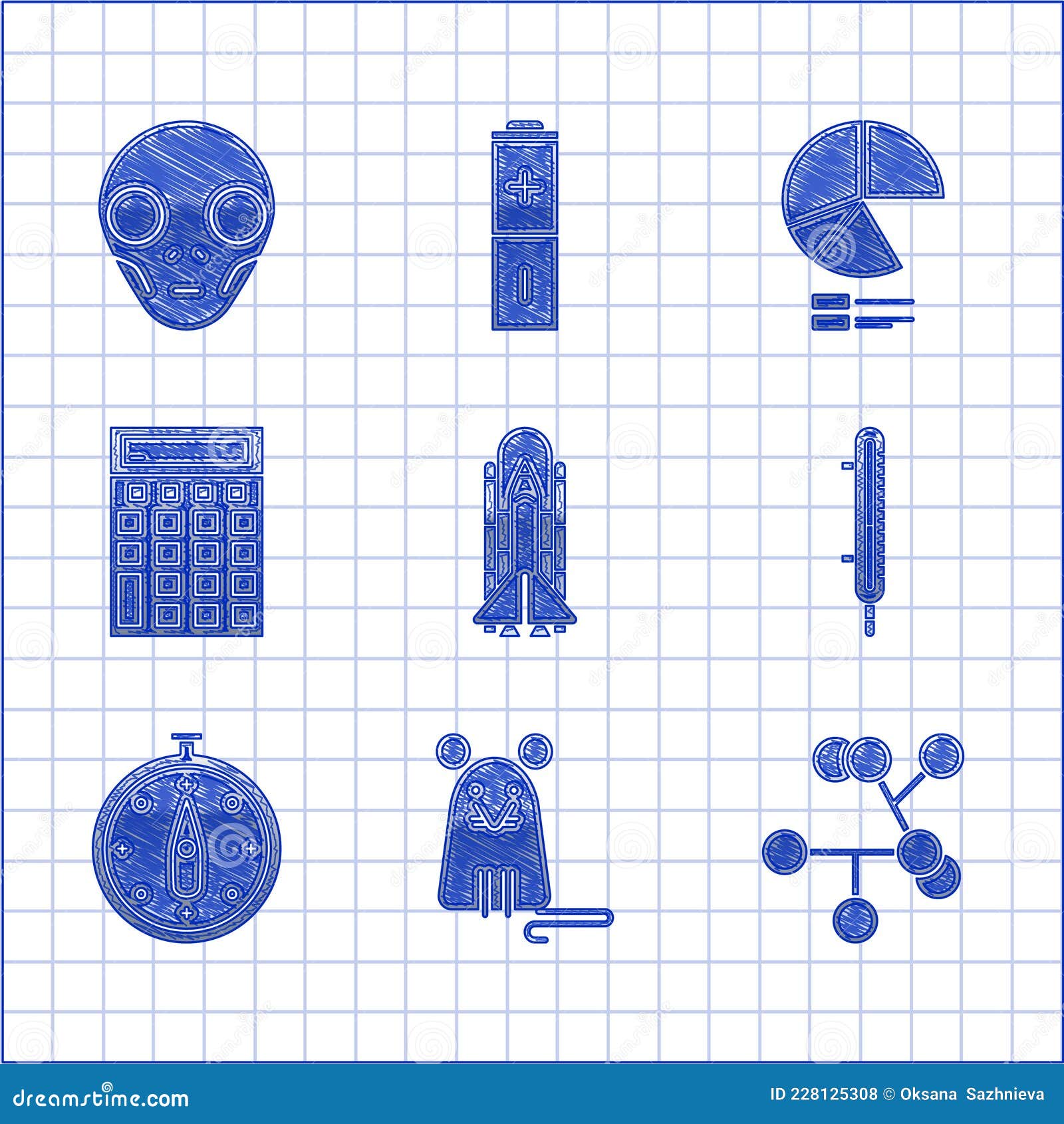 Set Space Shuttle and Rockets, Rat, Molecule, Meteorology Thermometer ...