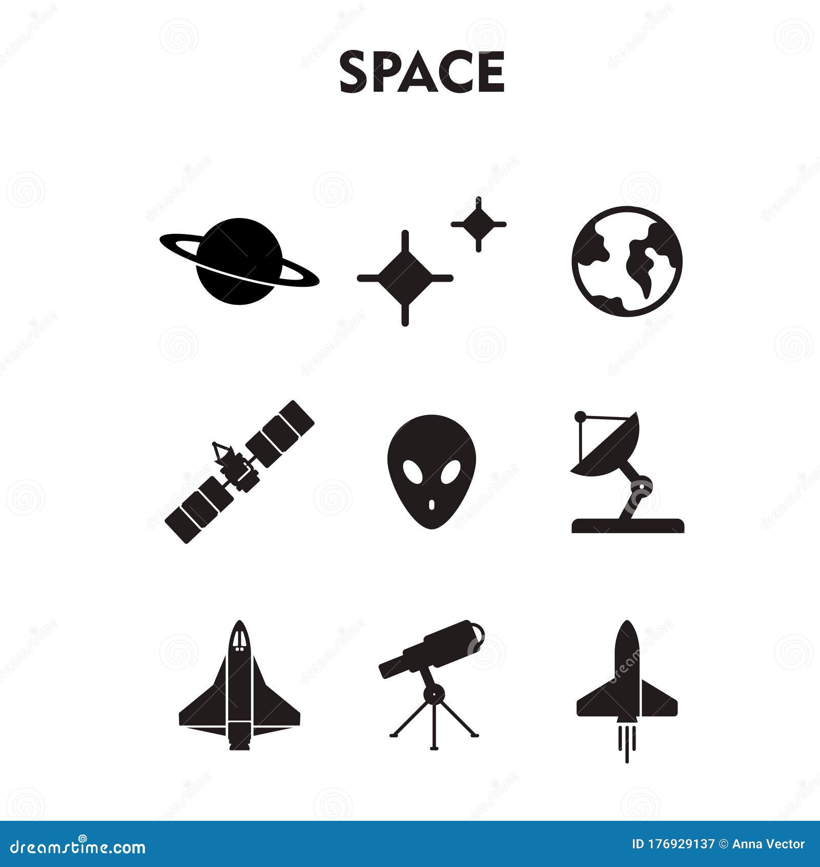 Set of Space Silhouette Icon Vector Stock Illustration - Illustration ...