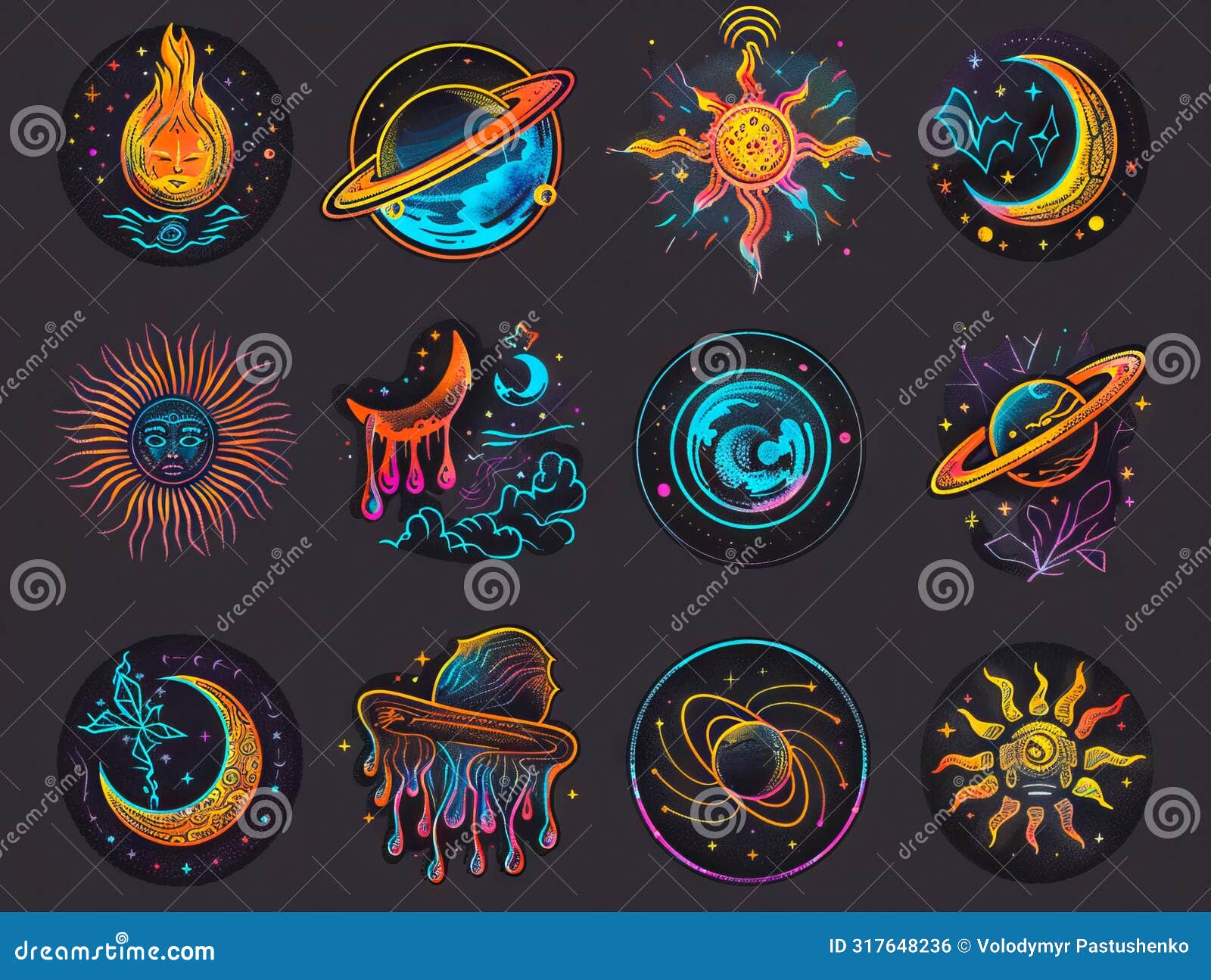 A Set of Space Themed Stickers Stock Photo - Image of circle, themed ...