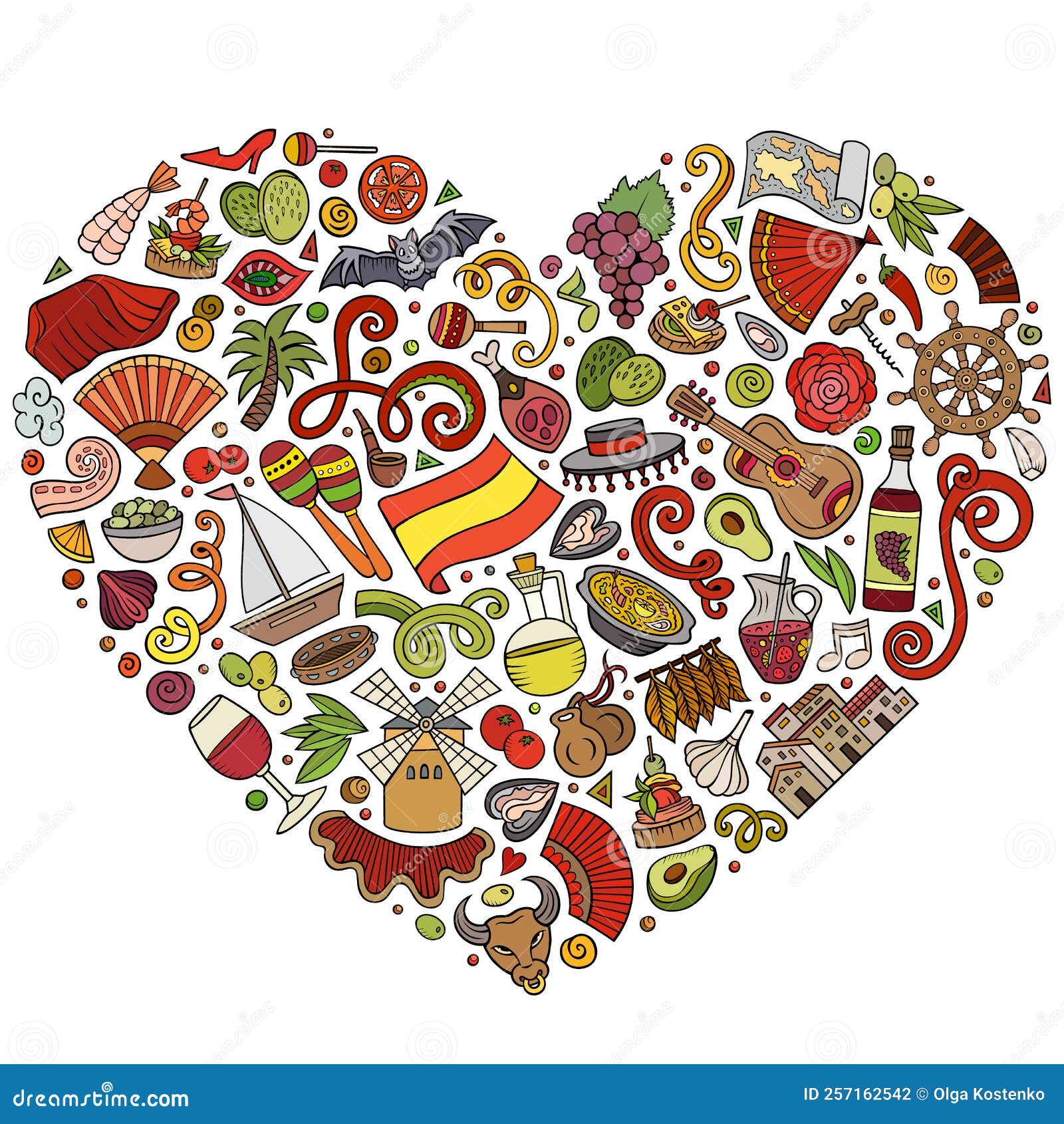 Set of Spain Cartoon Doodle Objects, Symbols and Items Stock ...