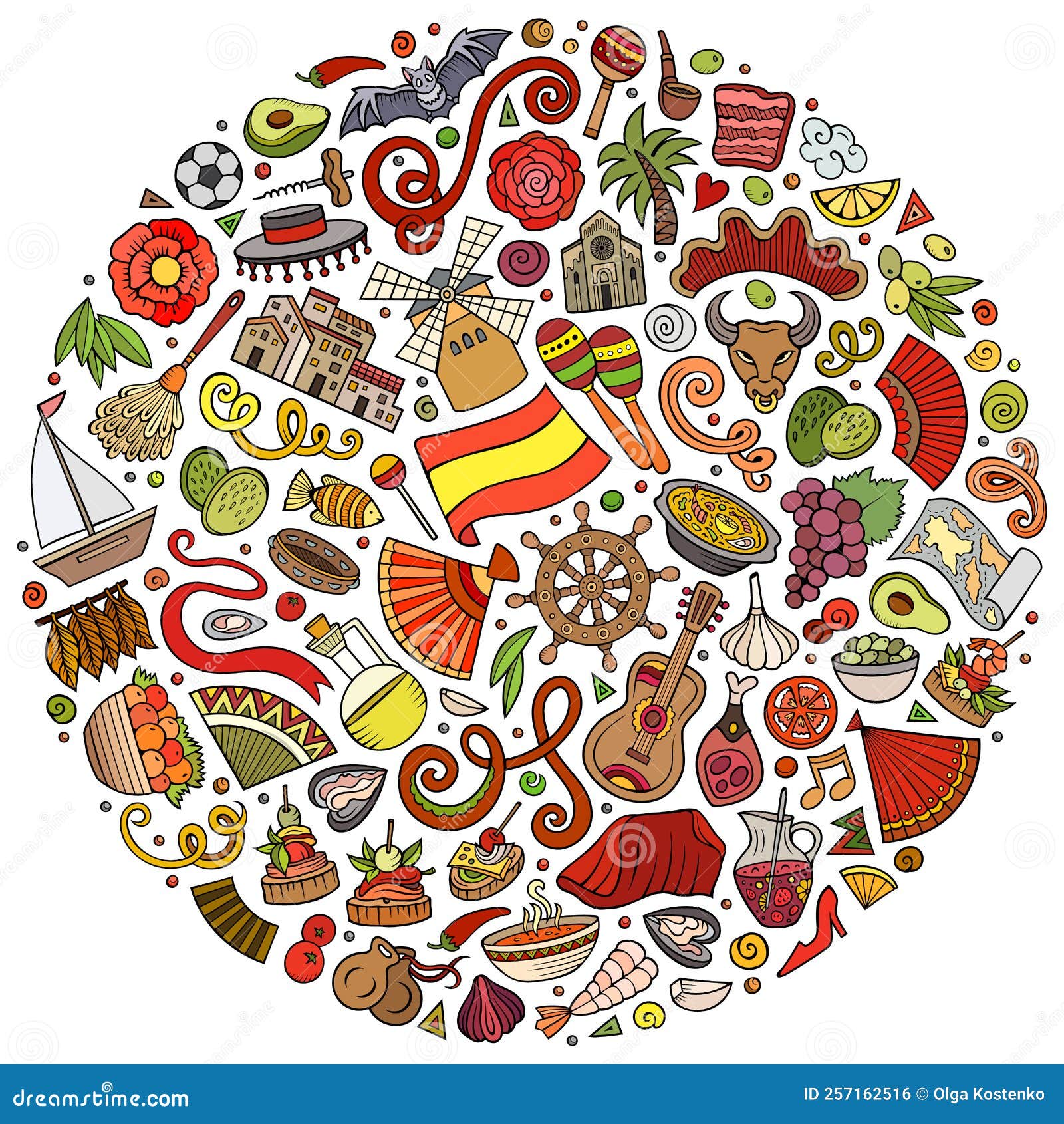 Set of Spain Cartoon Doodle Objects, Symbols and Items Stock ...