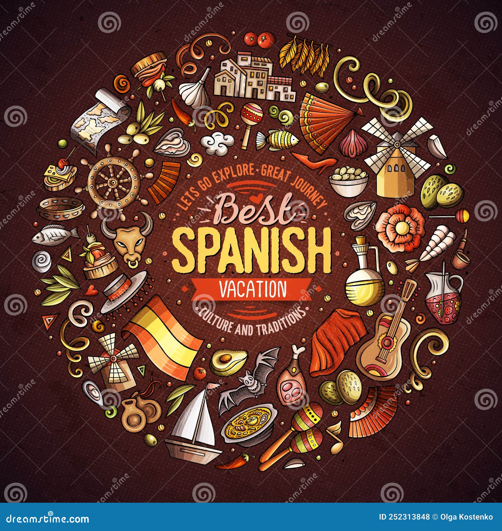 Set of Spain Cartoon Doodle Objects, Symbols and Items Stock Vector ...