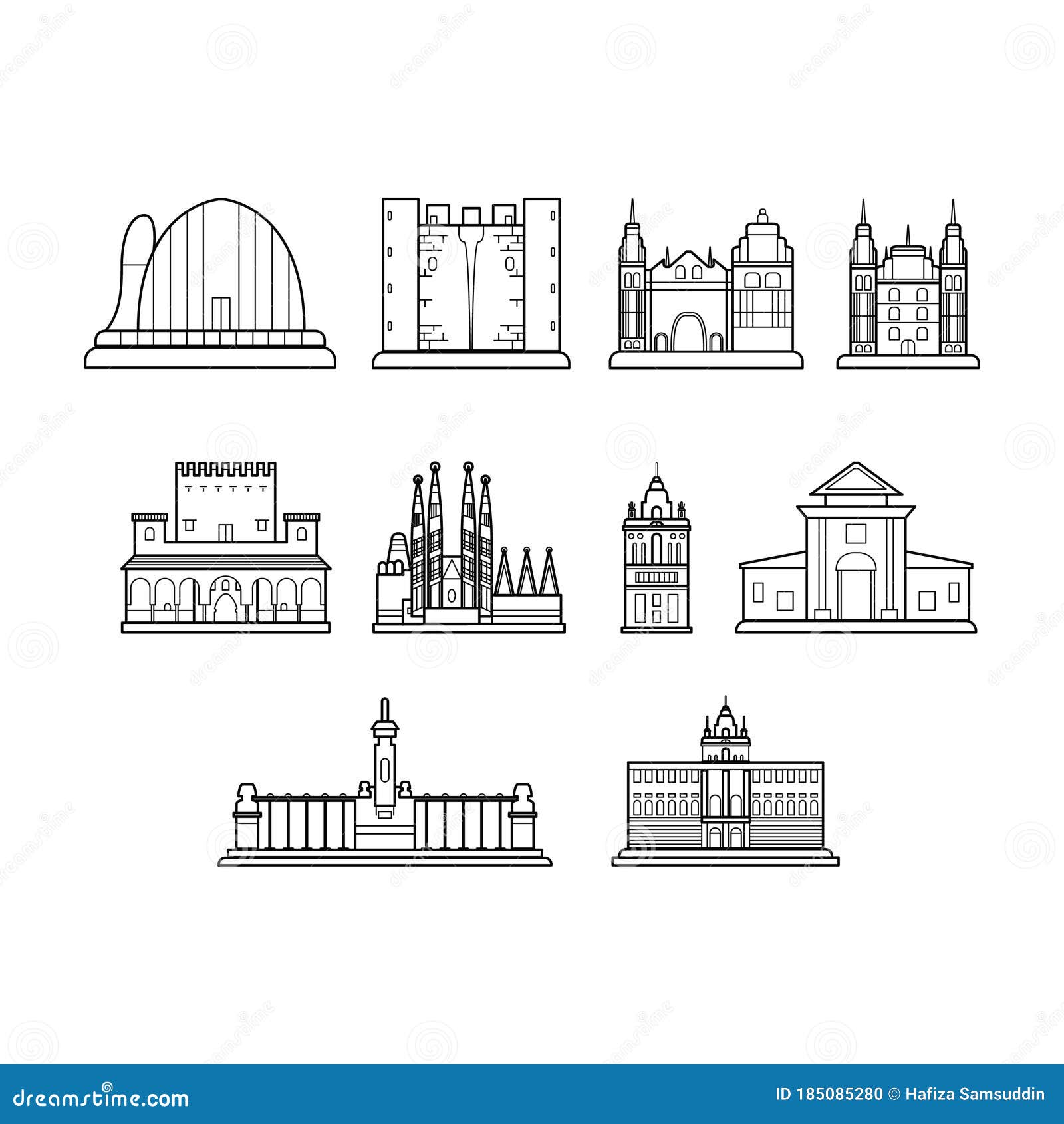 Set of Spain Landmarks. Vector Illustration Decorative Design Stock ...